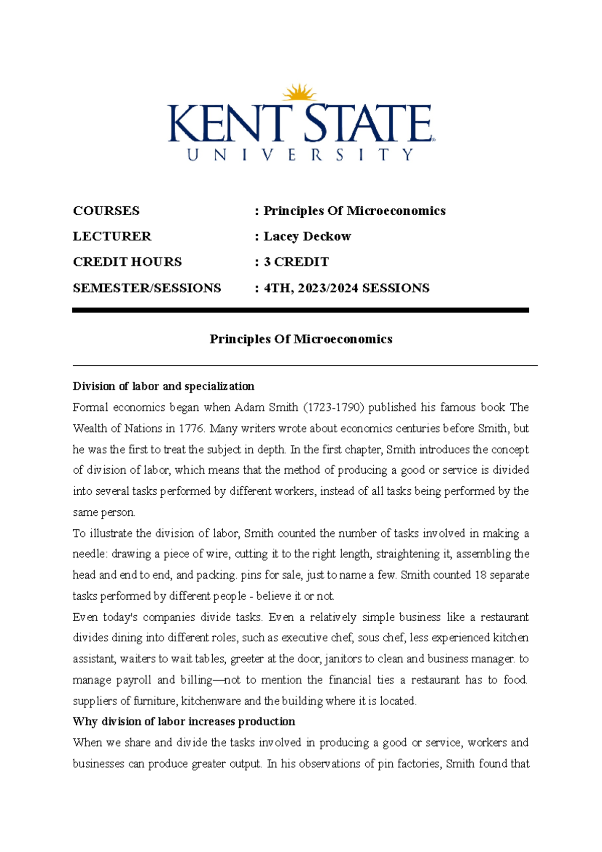 Division of labor and specialization - COURSES : Principles Of ...