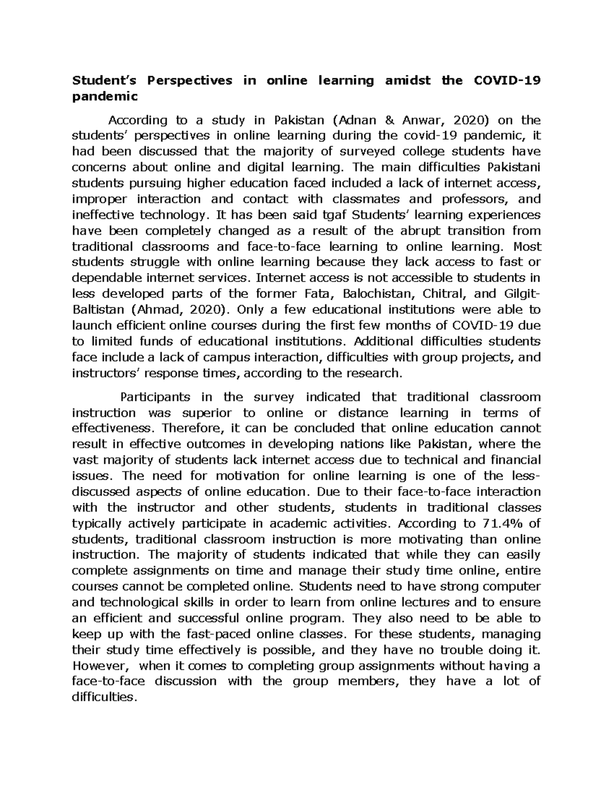 RRL - review of related literature - Student’s Perspectives in online ...