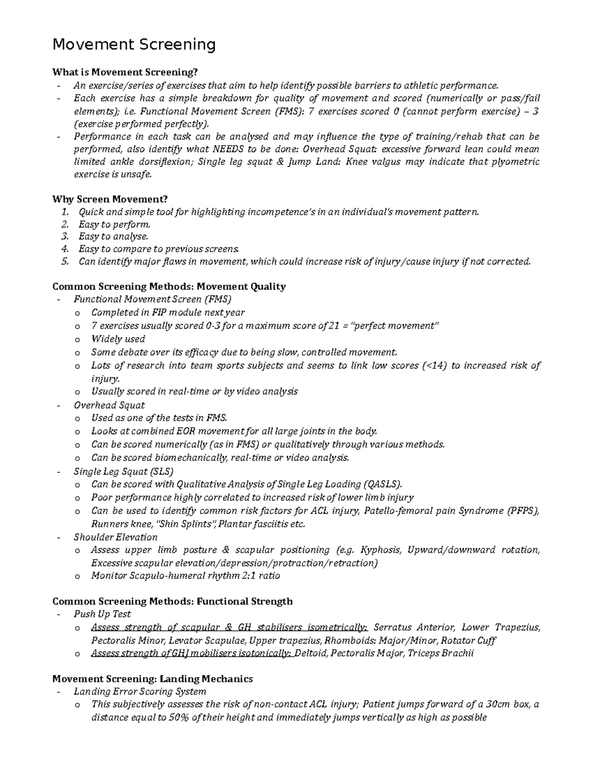 1. Movement Screening - Movement Screening What is Movement Screening ...