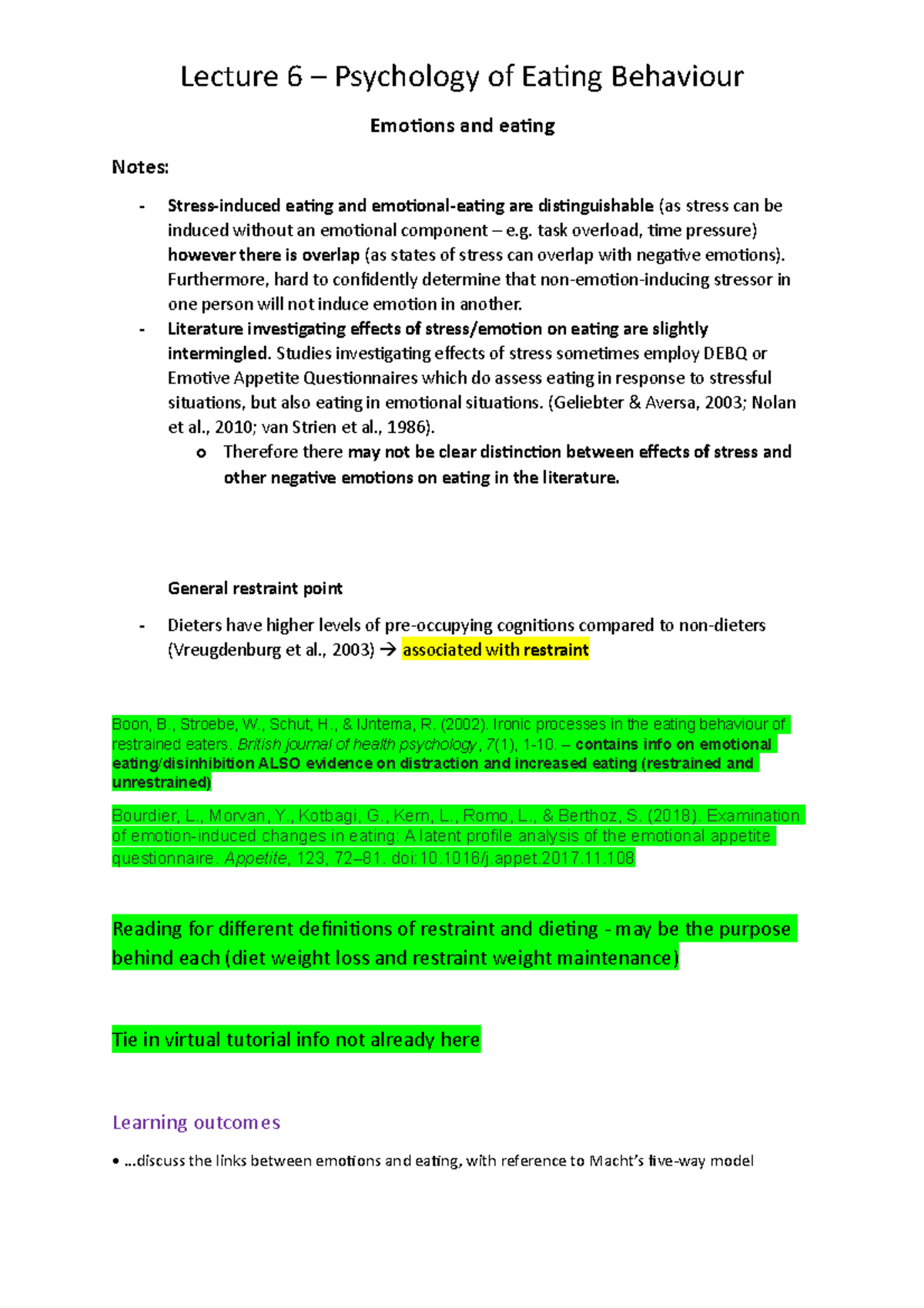 Lecture 6 - Emotions and eating - Emotions and eating Notes: - Stress ...
