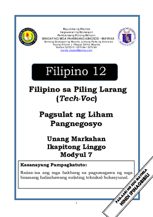 Piling larang module1 quarter 2 week 1 - Filipino sa piling larang ...