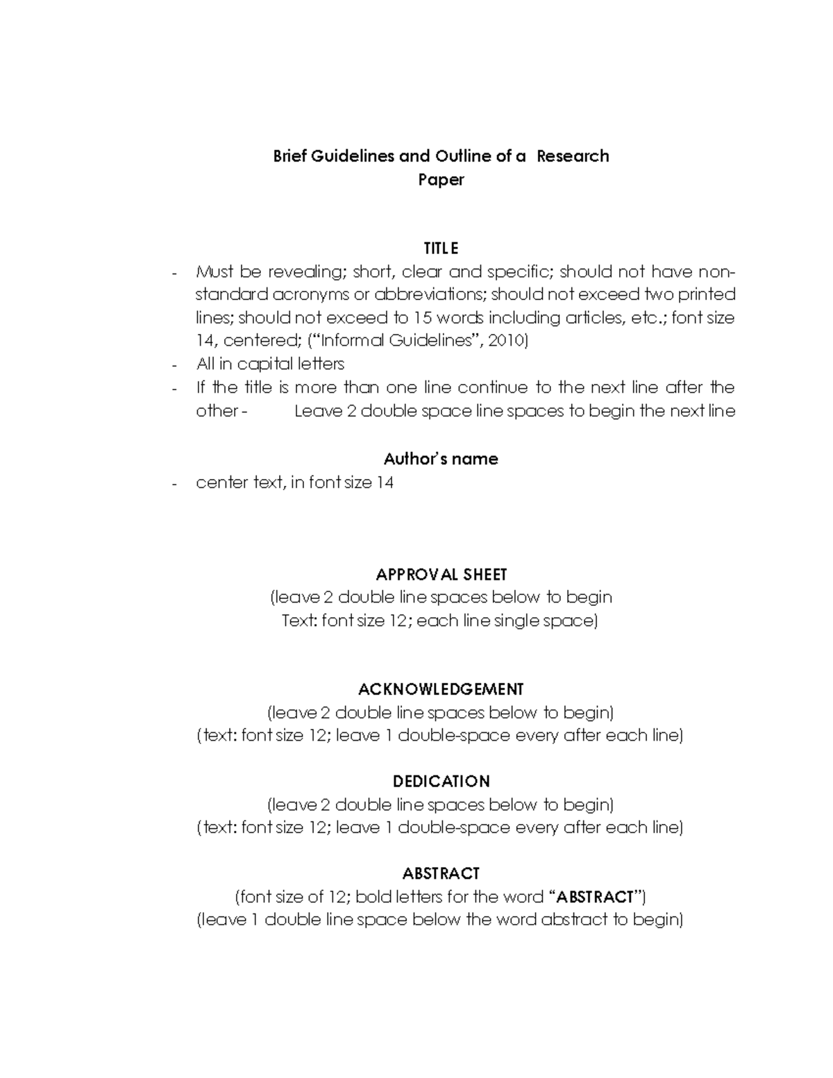 Research Guideline - Brief Guidelines and Outline of a Research Paper ...