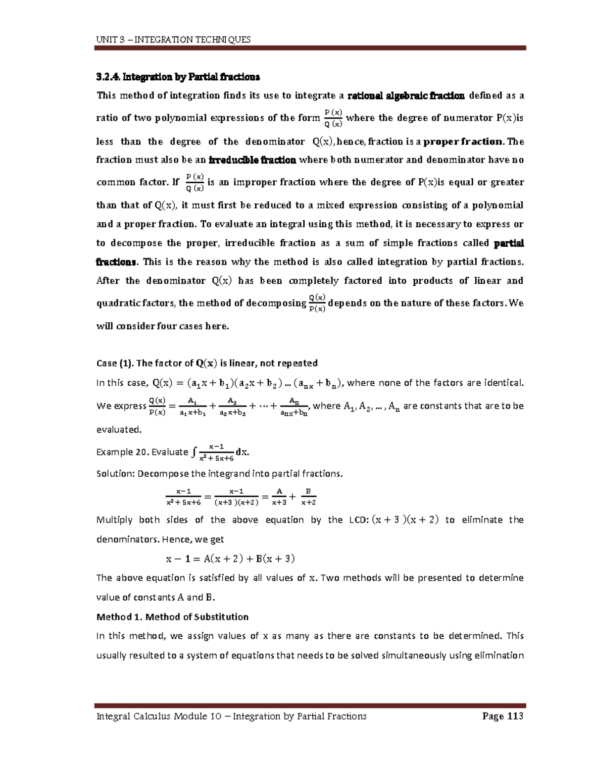 Module 10 Integration by Partial Fractions - 3 .2. 4. Integration by ...
