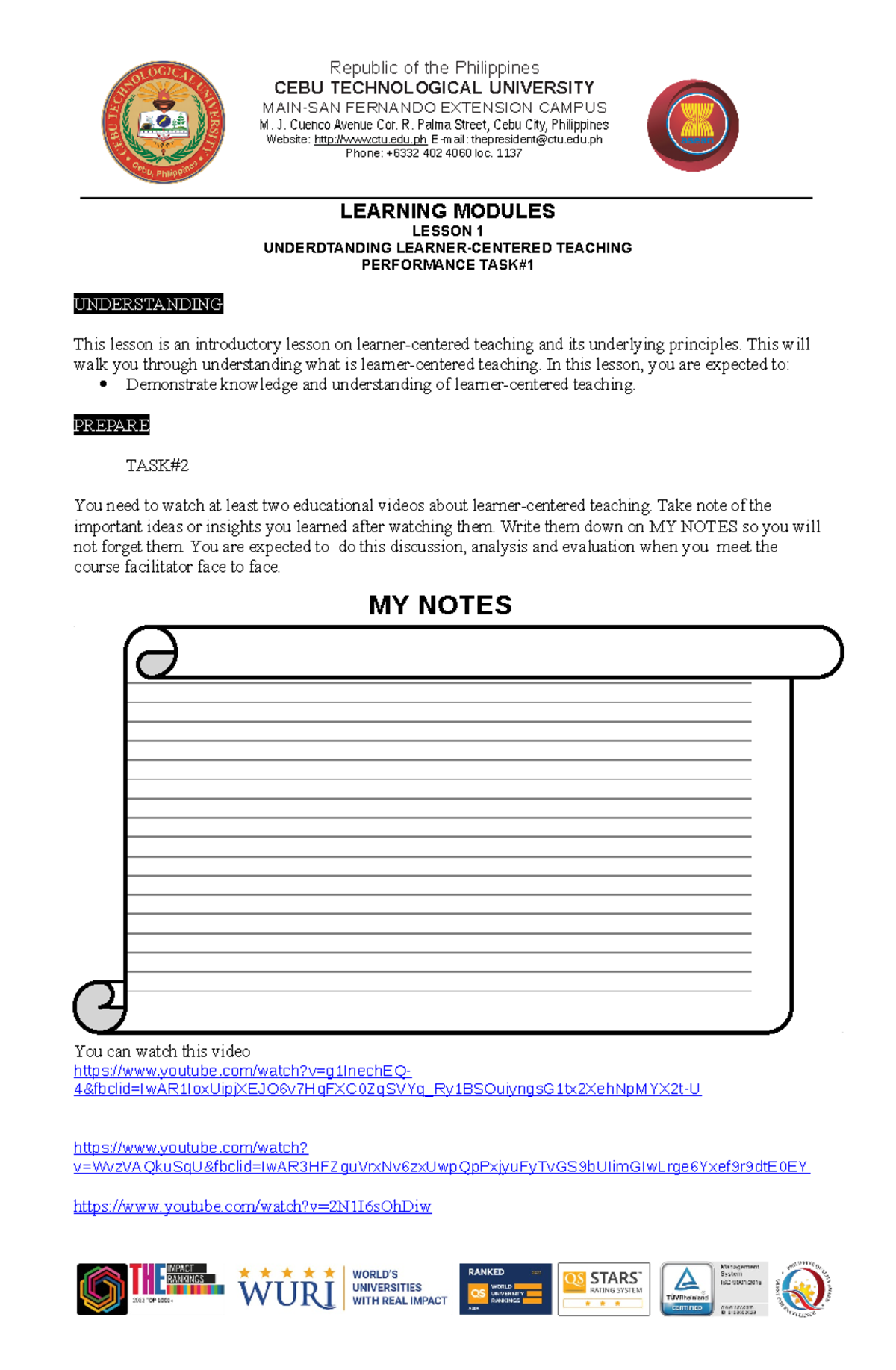 Lesson 1 Performance TASK#1 - LEARNING MODULES LESSON 1 UNDERDTANDING ...