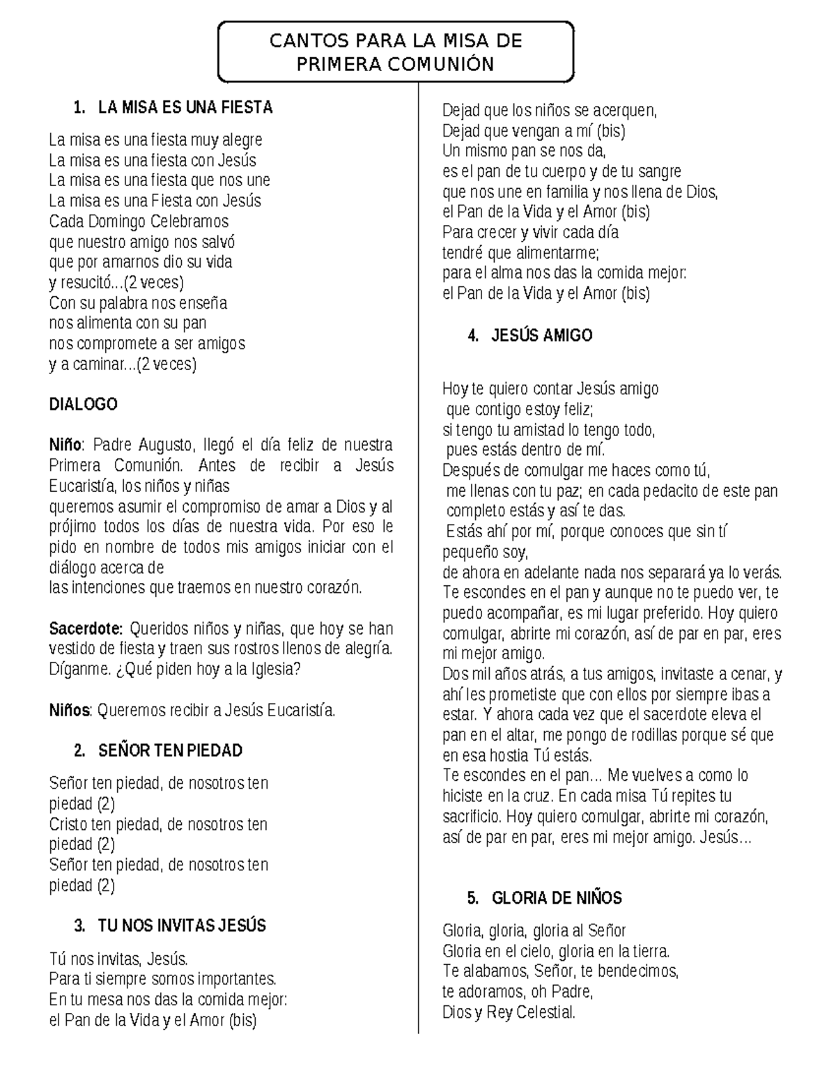 Cancionero 2022 - 1. LA MISA ES UNA FIESTA La misa es una fiesta muy ...