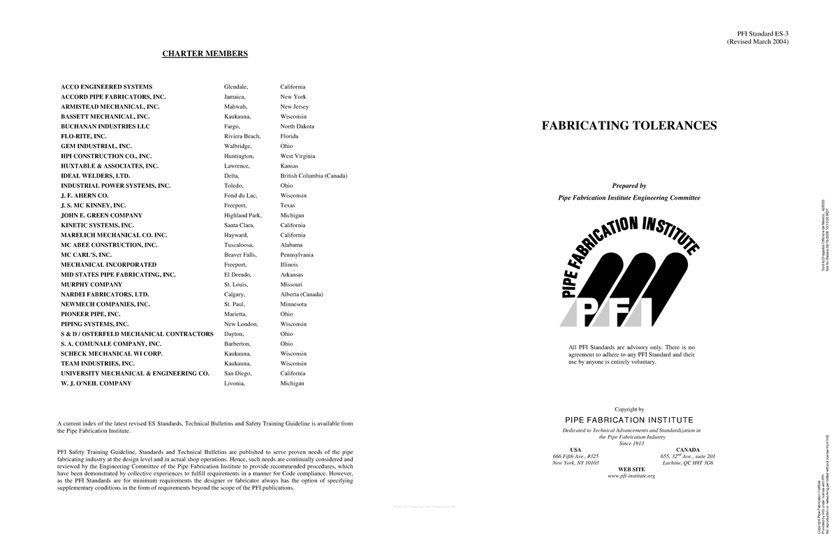 PFI ES3 2004 - Tolerancias para fabricación y habilitado de tuberías ...