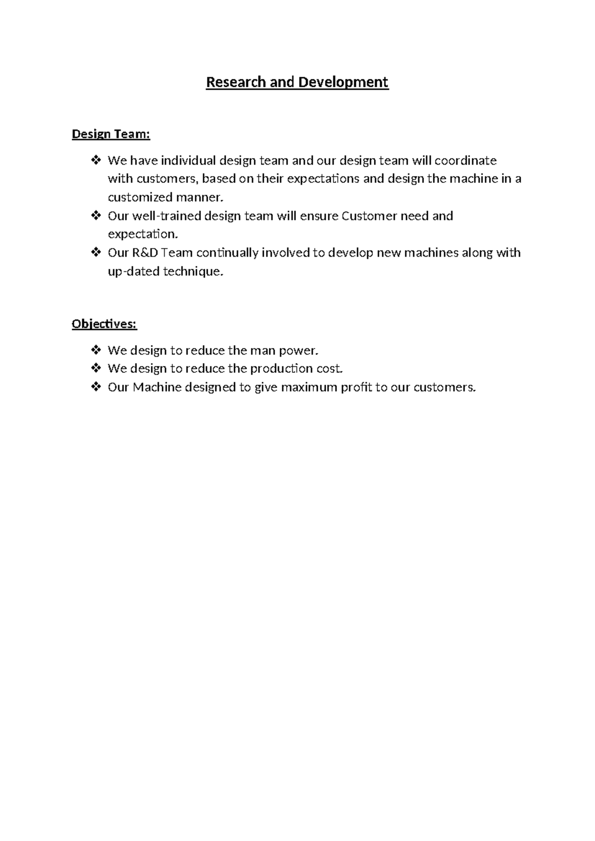 1.Research and Development - Research and Development Design Team: We ...