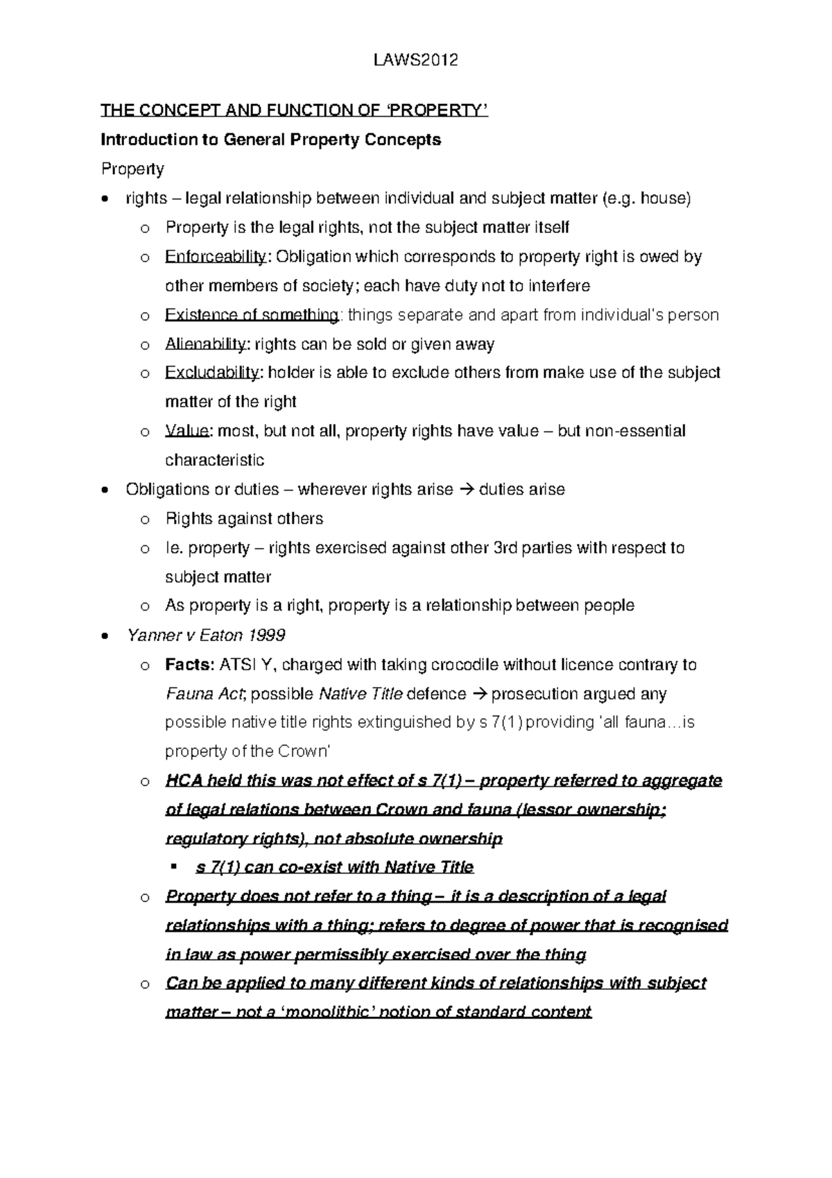 LAWS2012 Notes - THE CONCEPT AND FUNCTION OF 8PROPERTY Introduction to ...