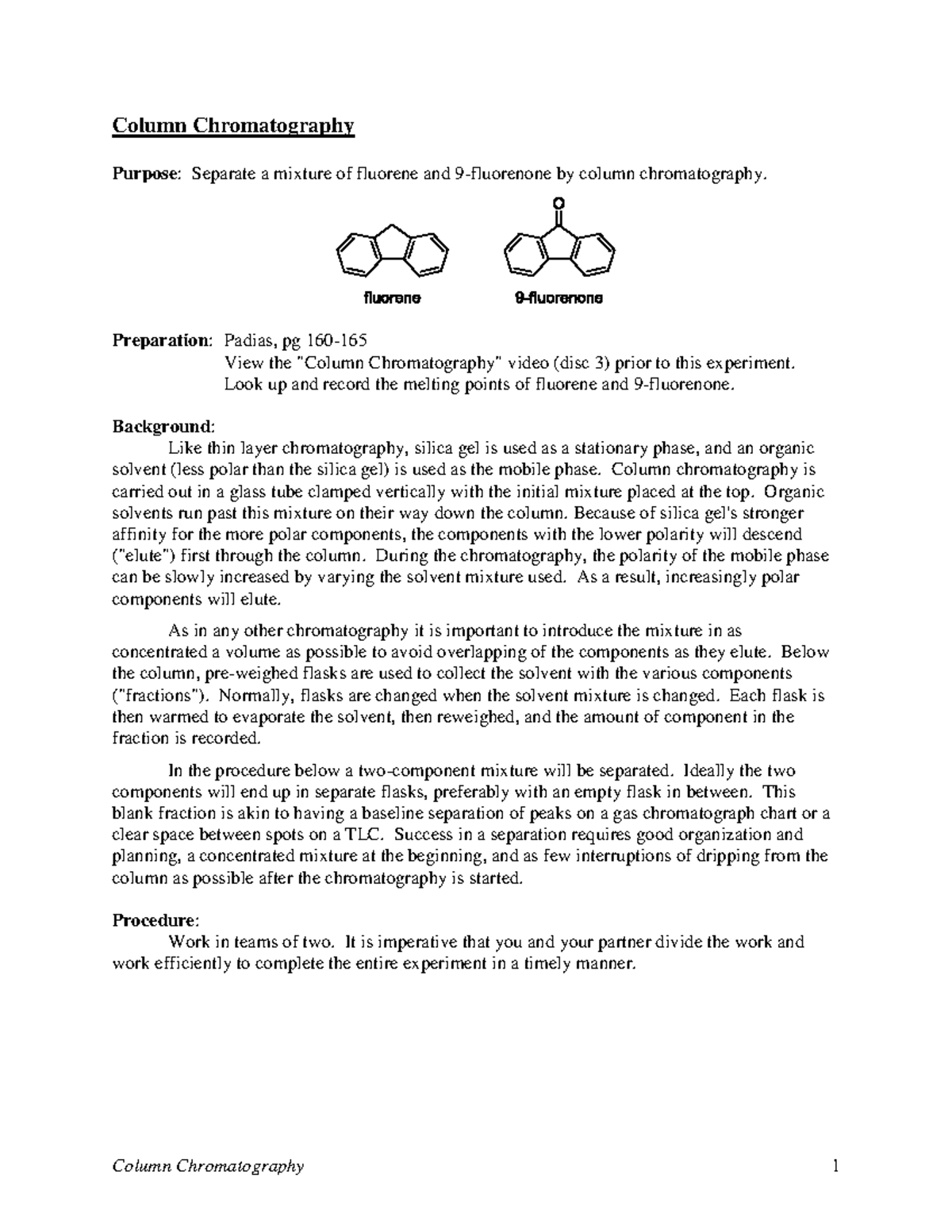 Column Chromatography - Preparation: Padias, pg 160- View the "Column ...