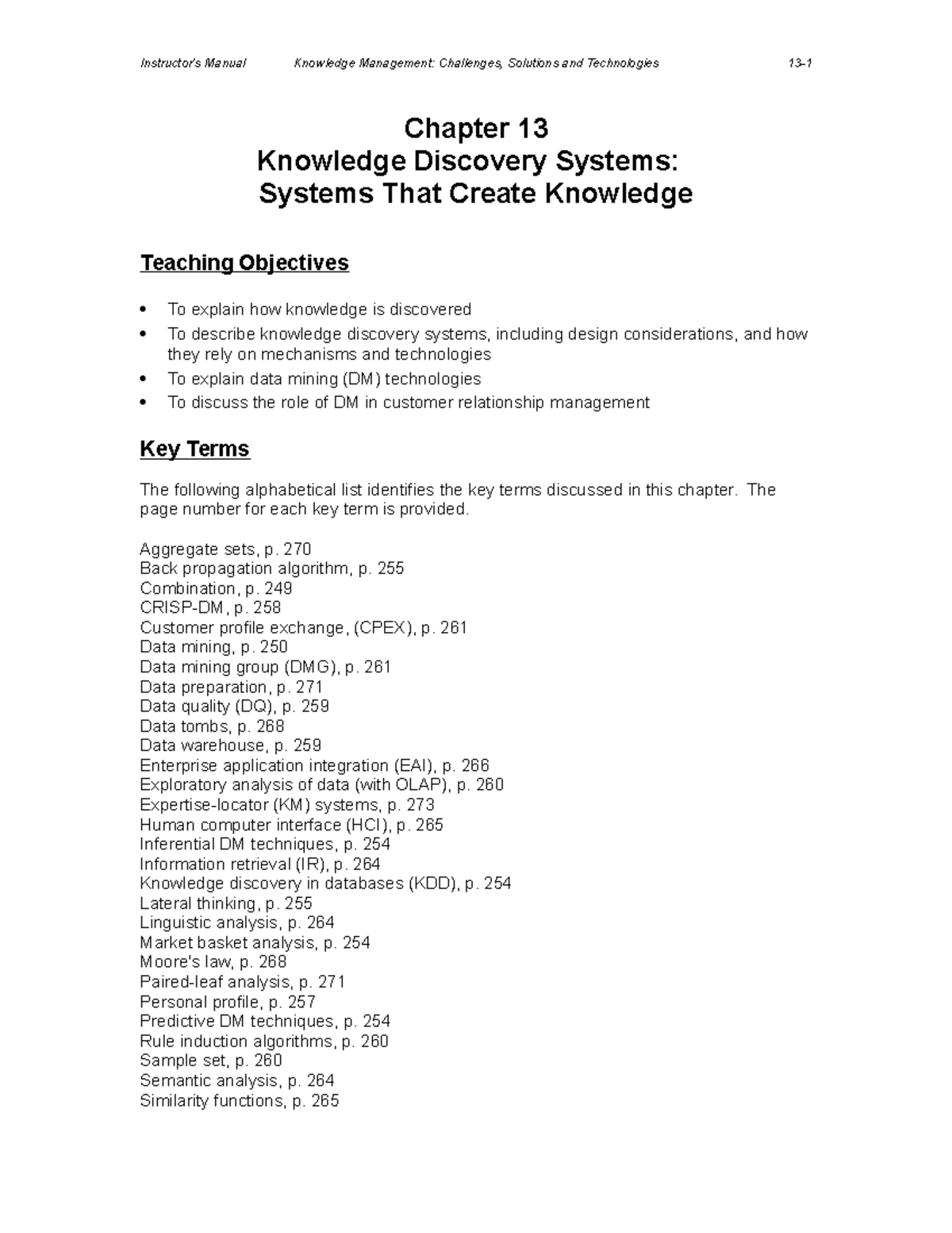 LN Chapter Knowledge Discovery - Chapter 13 Knowledge Discovery Systems ...