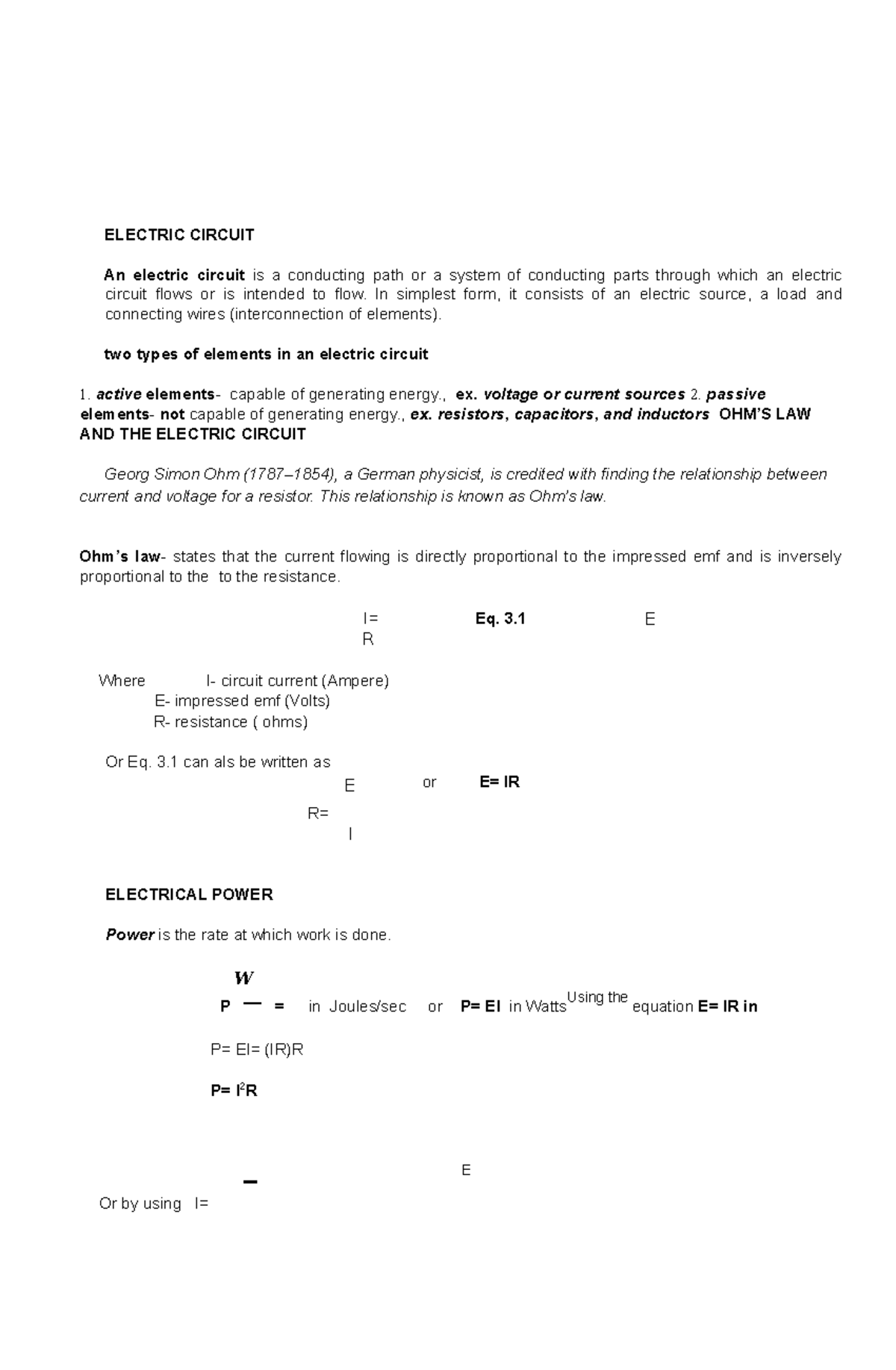 Introduction to Circuits - ELECTRIC CIRCUIT An electric circuit is a ...