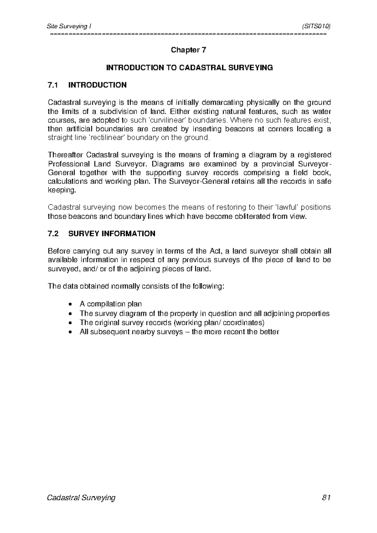 Ch7 Cadastral Survey - Lecture notes 1 - - Studocu
