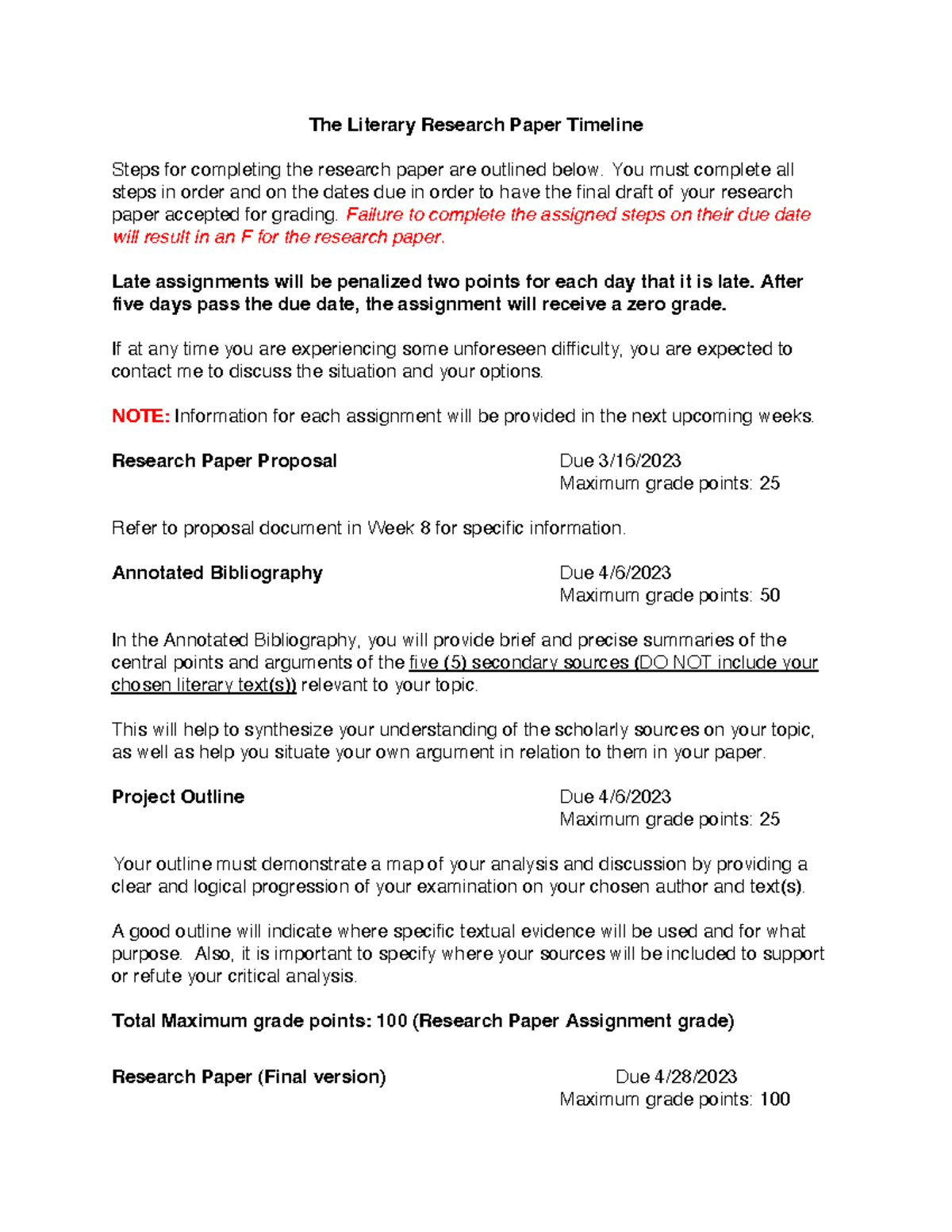 The Literary Research Paper Timeline 1 - The Literary Research Paper ...