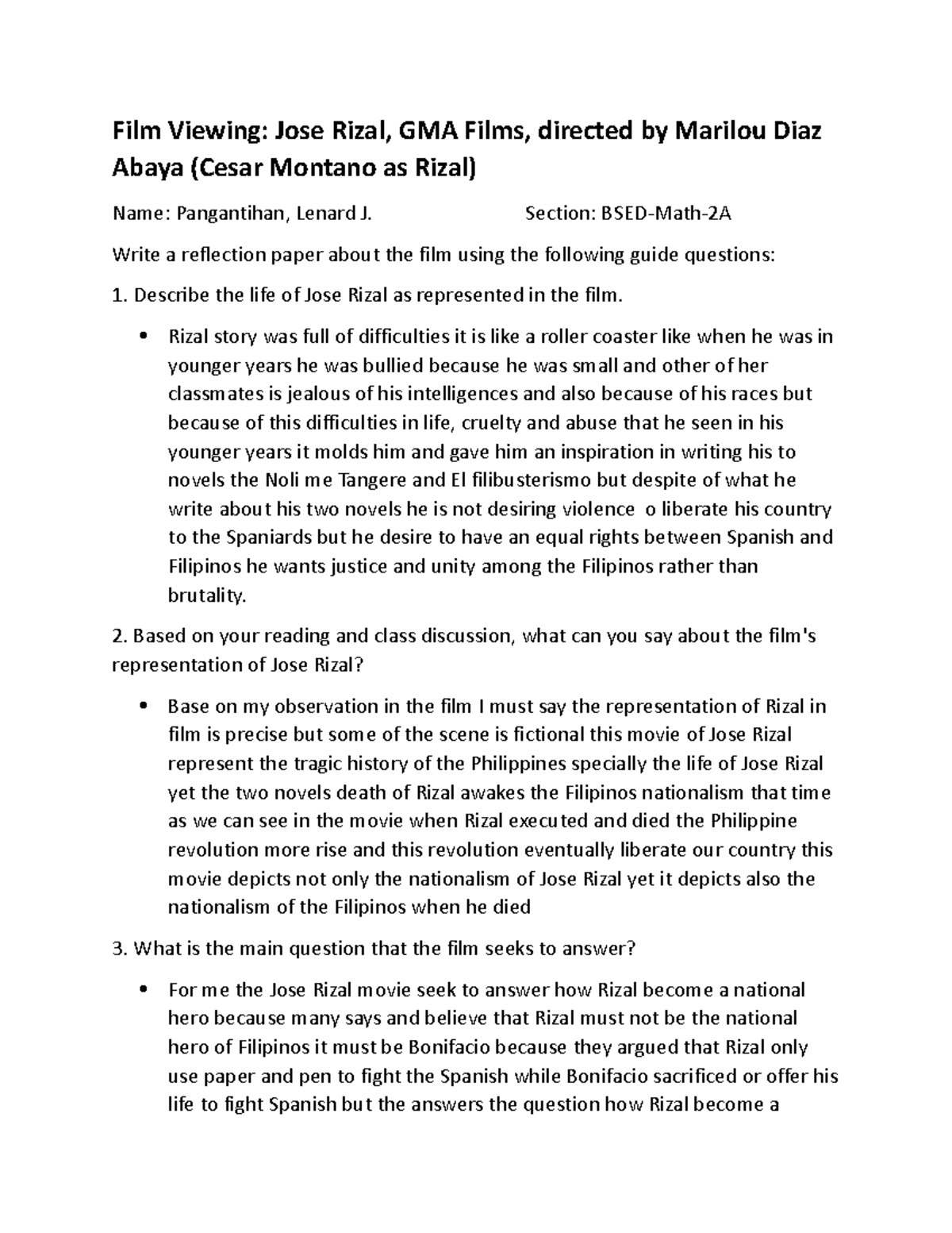 Film Viewing - About rizal life according to the film - Film Viewing ...