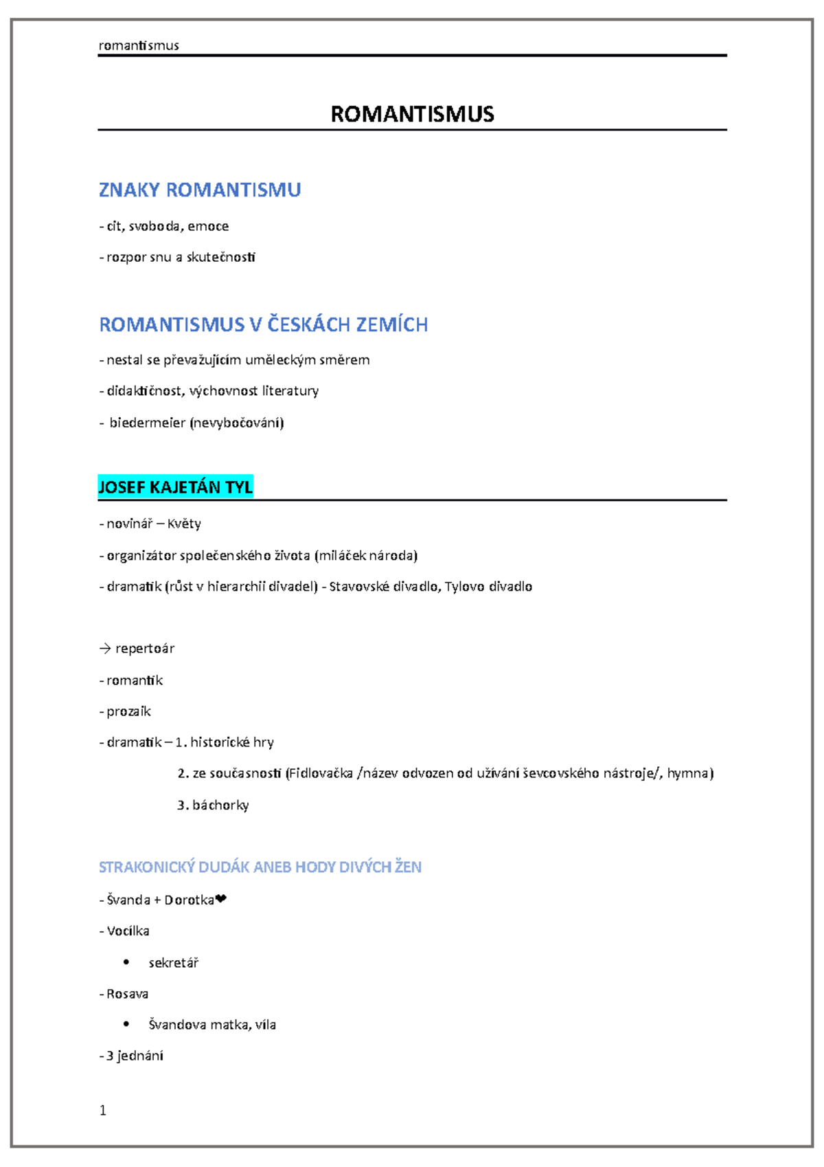 Romantismus zápis - ... - ROMANTISMUS ZNAKY ROMANTISMU cit, svoboda ...