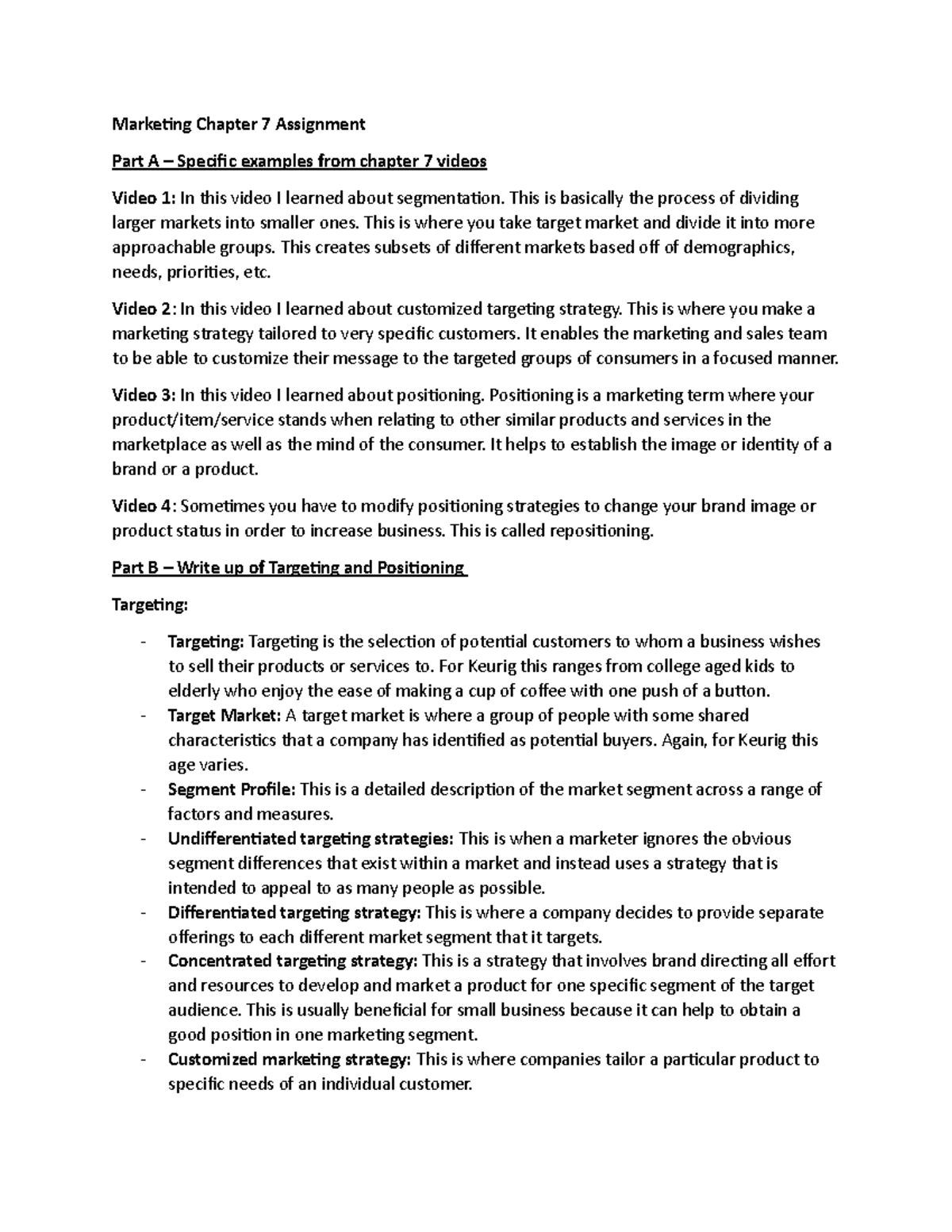 Marketing Chapter 7 Assignment - Marketing Chapter 7 Assignment Part A ...