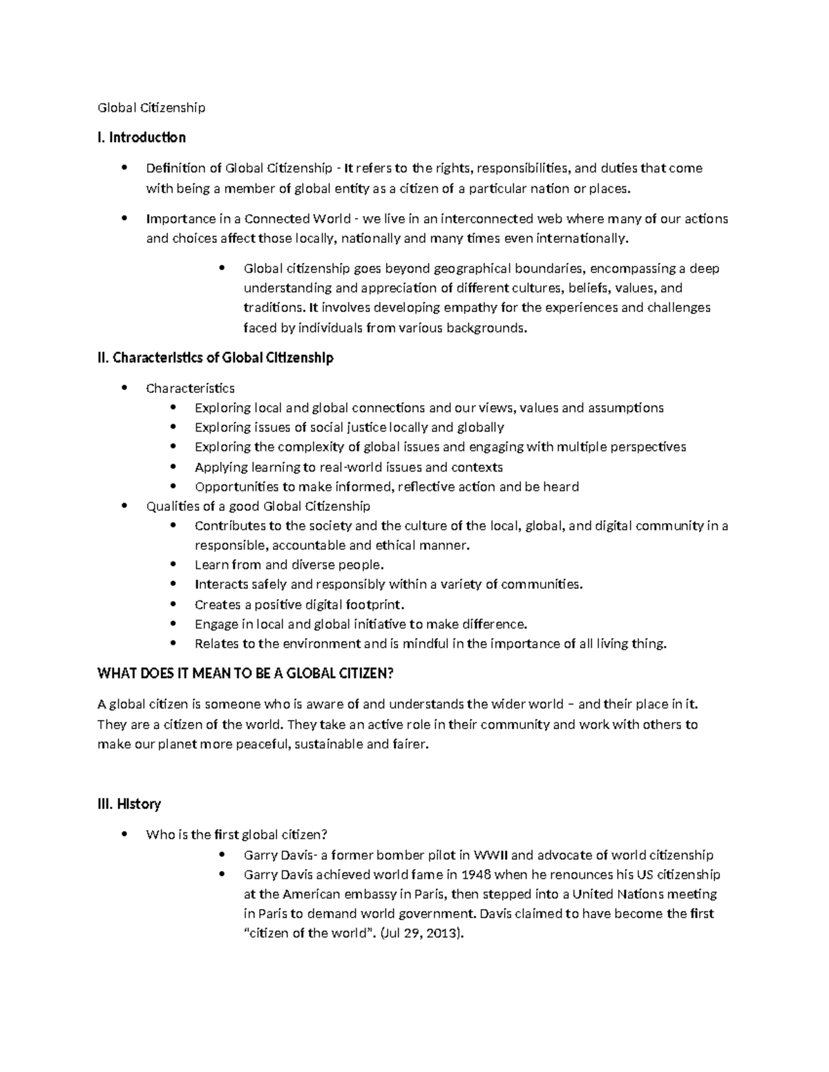 Global Citizen topicz - Global Citizenship I. Introduction Definition ...