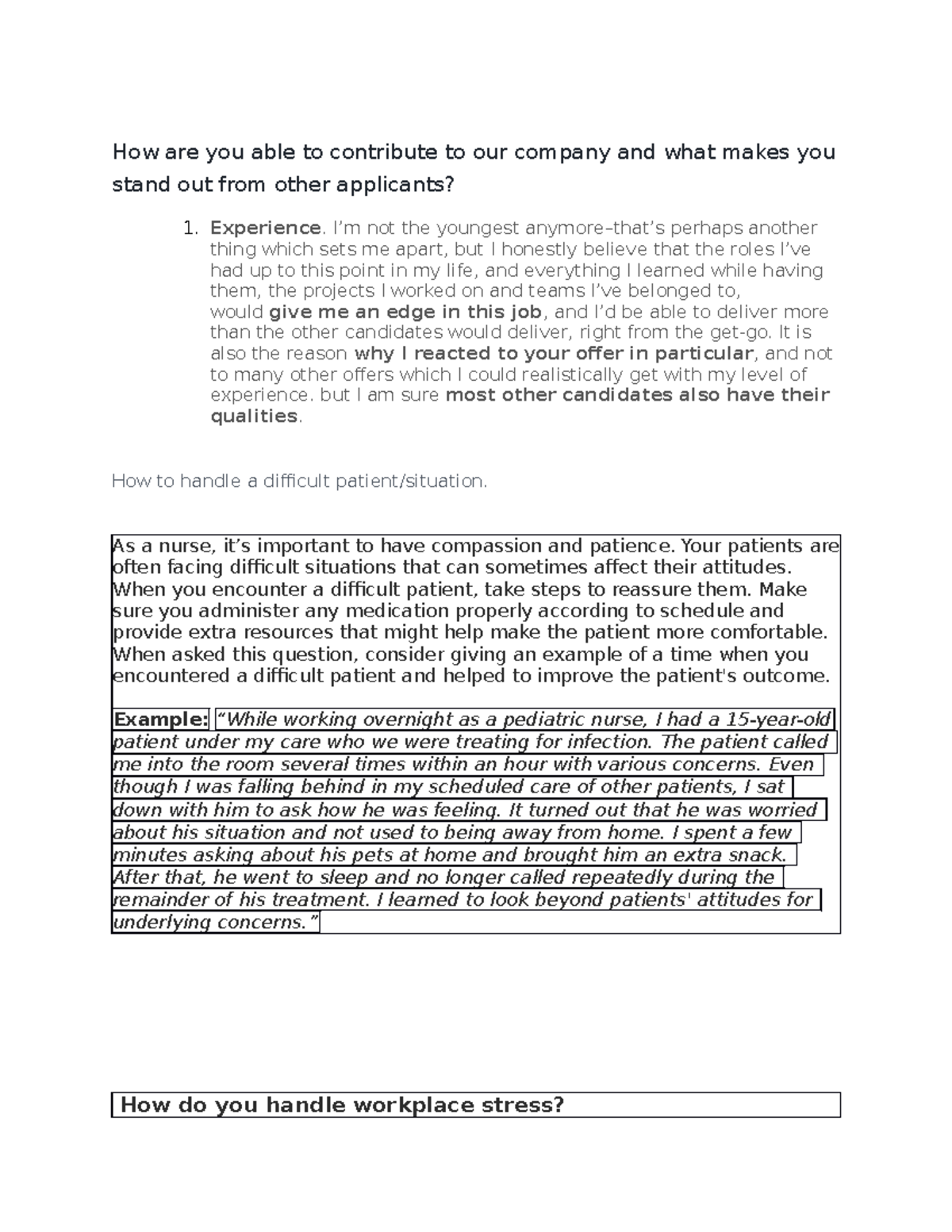 Nursing Interview Question Examples Docx How Are You Able To