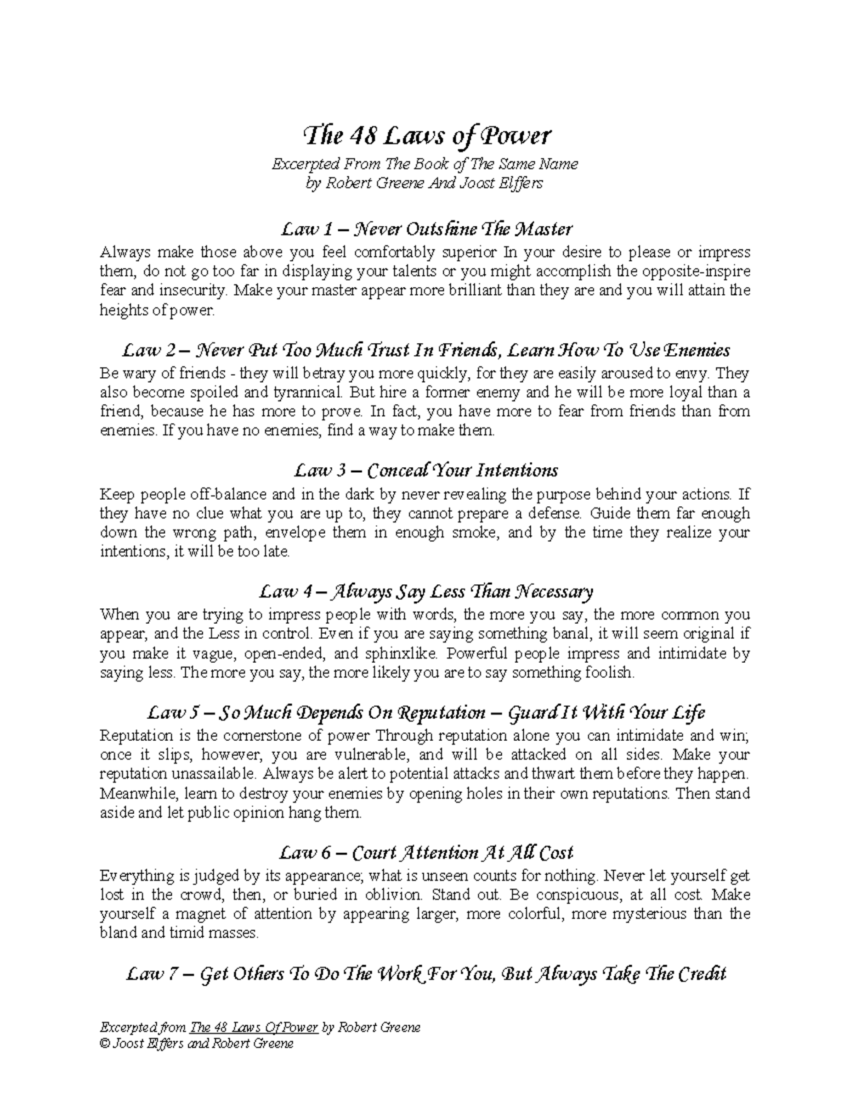 48 Laws of Power [Summary list] (Greene Elffers) (z-lib - The 48 Laws of Power Excerpted From ...