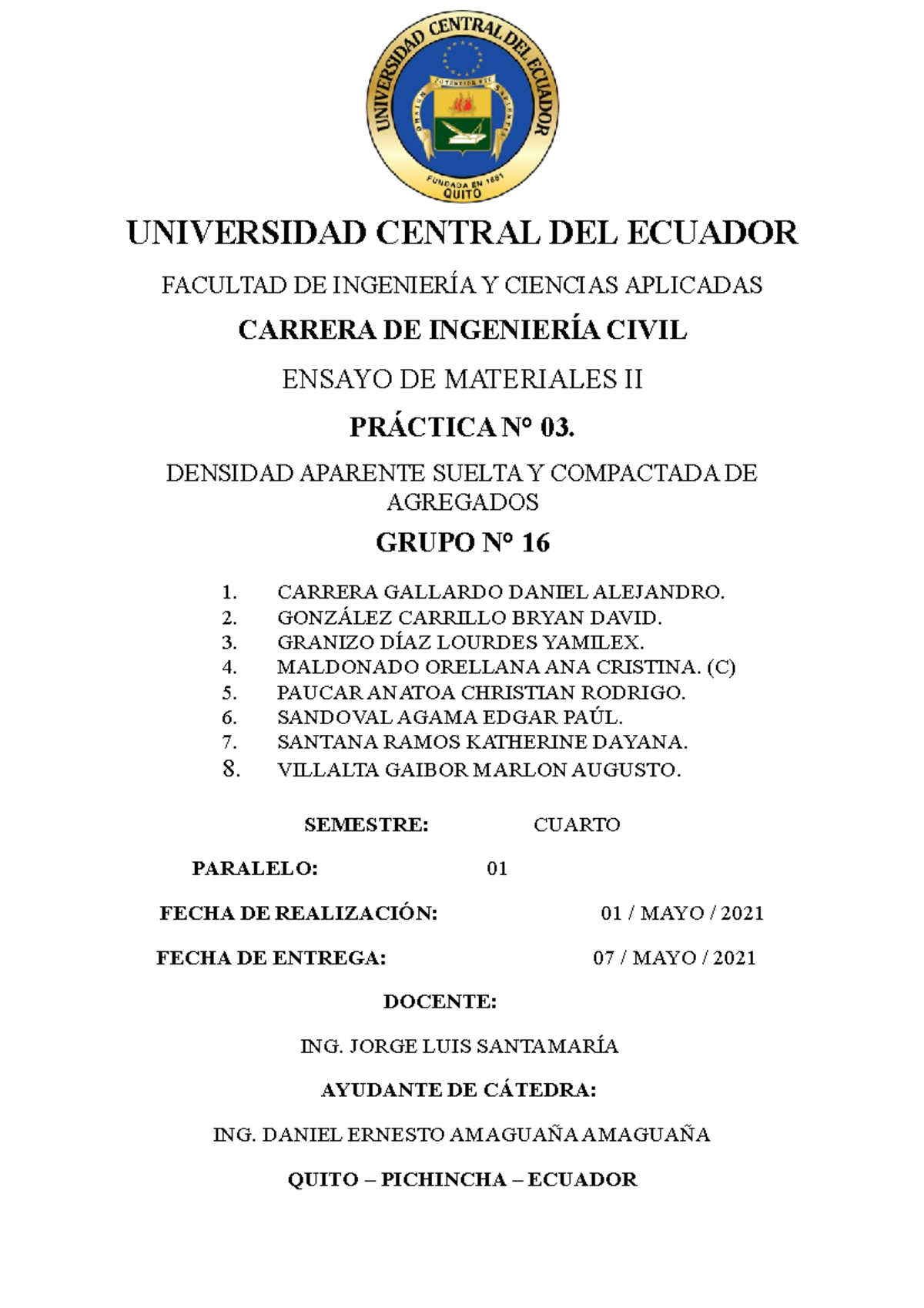 Práctica 03 Densidad Aparente Suelta y Compactada de Agregados Grupo 16 ...