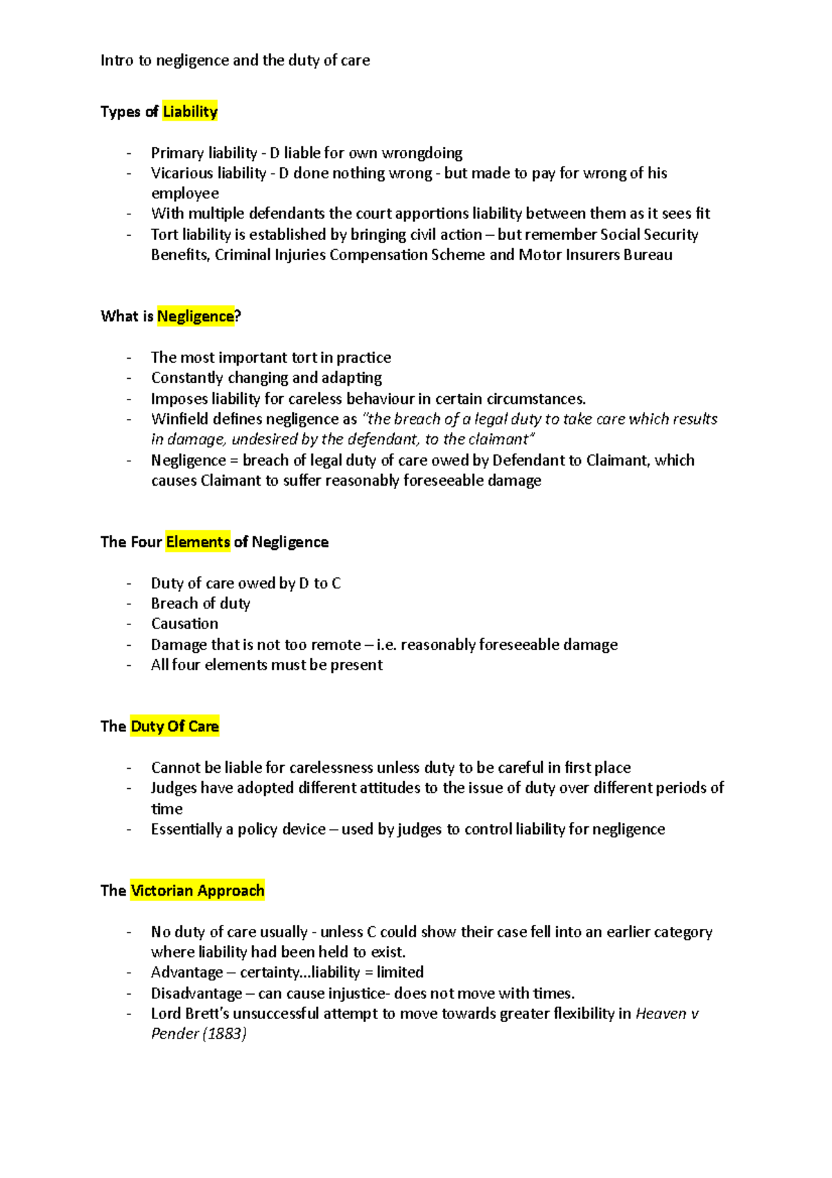 Introduction to negligence and the duty of care - Types of Liability ...