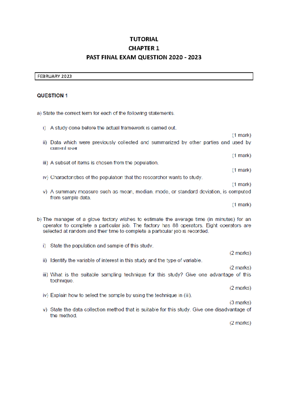 Tutorial Chapter 1 (PAST Final EXAM Question 2020 - 2023) - business maths - TUTORIAL CHAPTER 1 ...