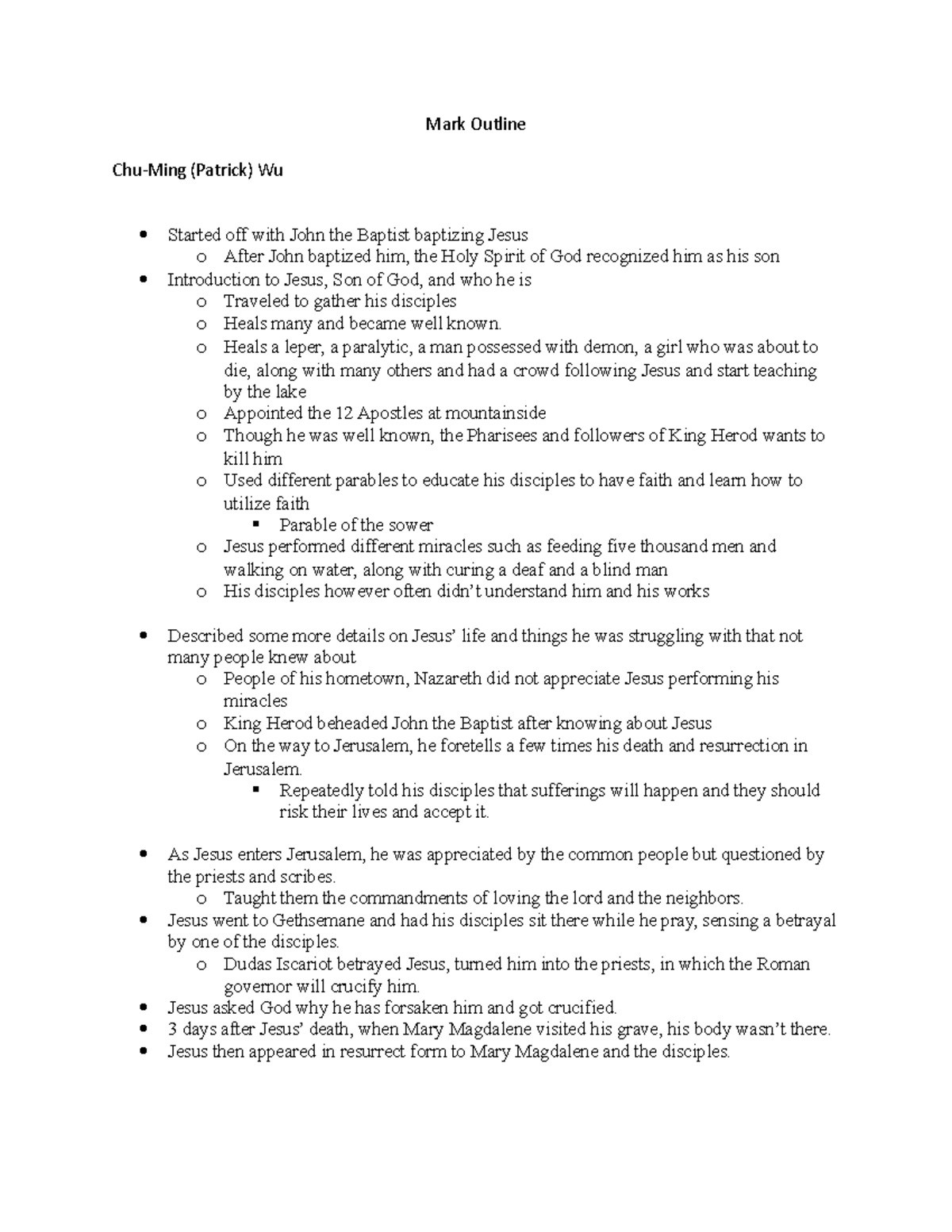 Mark Outline - Lecture notes 1 - Mark Outline Chu-Ming (Patrick) Wu ...