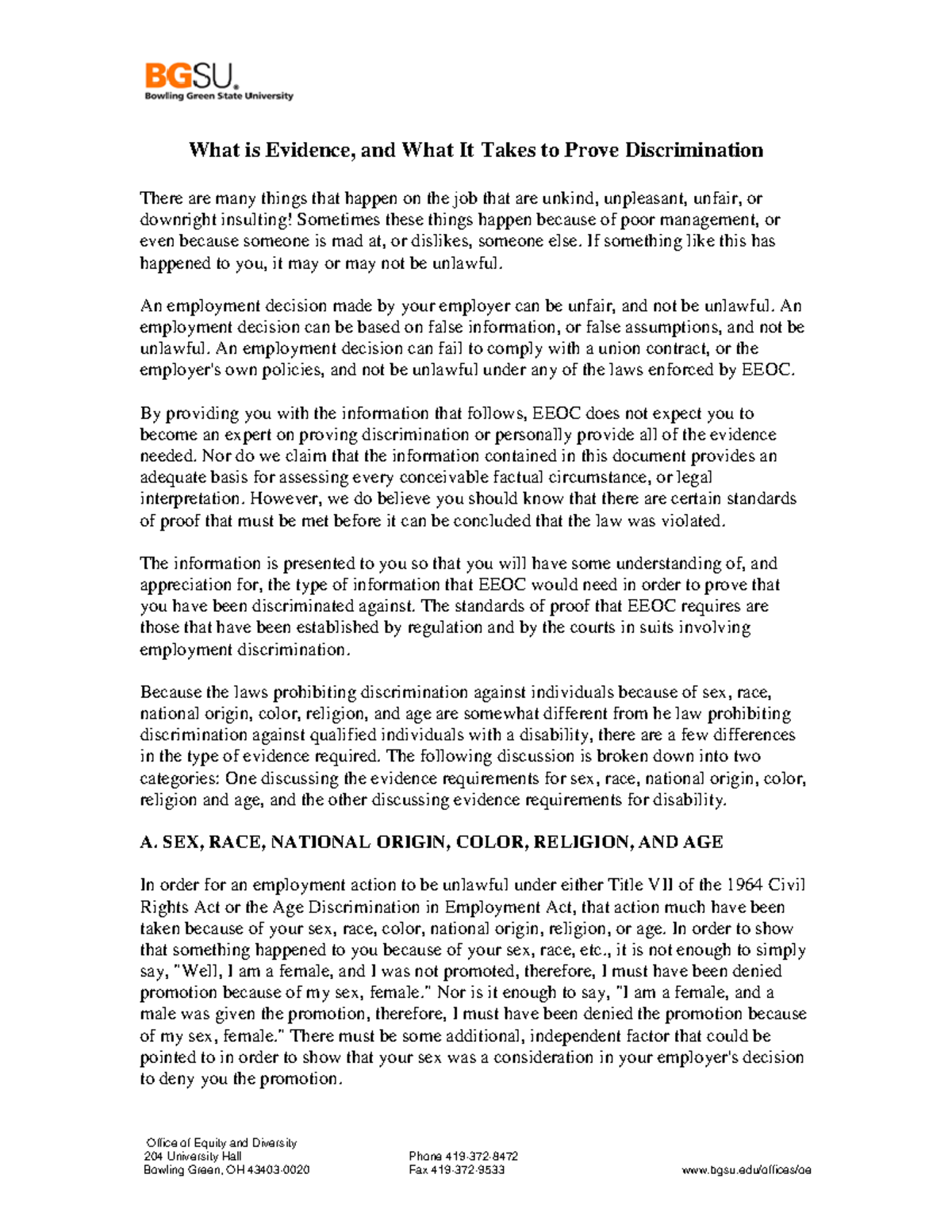 Evidence-prove-discrimination - Office of Equity and Diversity 204 ...
