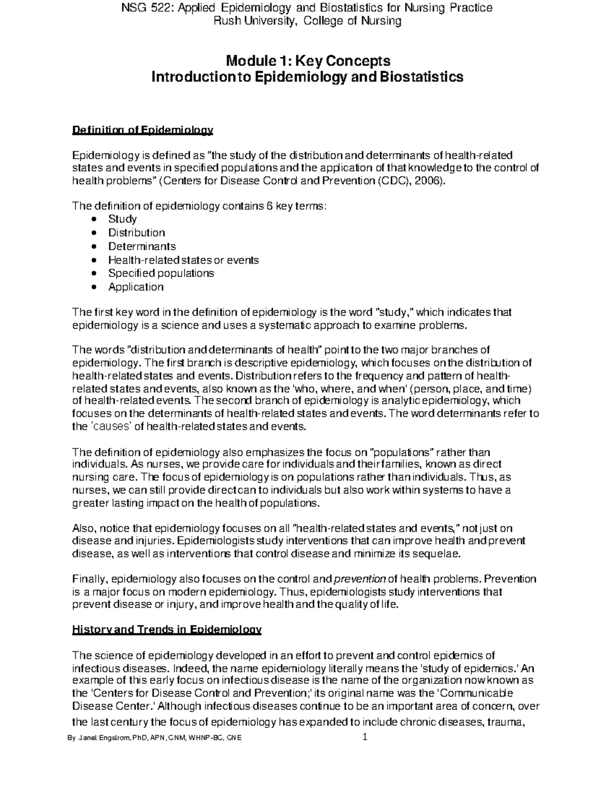 Module 1 - Key Concepts - NSG 522: Applied Epidemiology and Biostatistics for Nursing Practice ...
