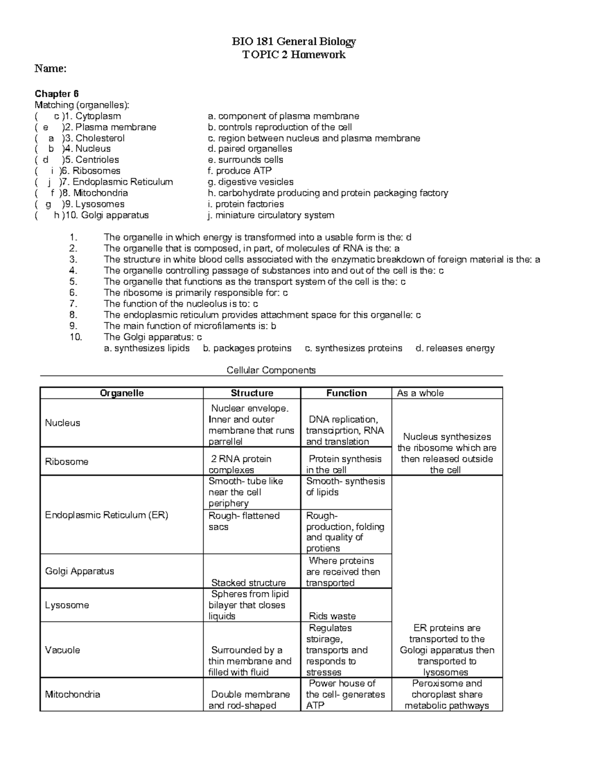 WEEK 3-HW- CH 6 worksheet - BIO 181 General Biology TOPIC 2 Homework ...