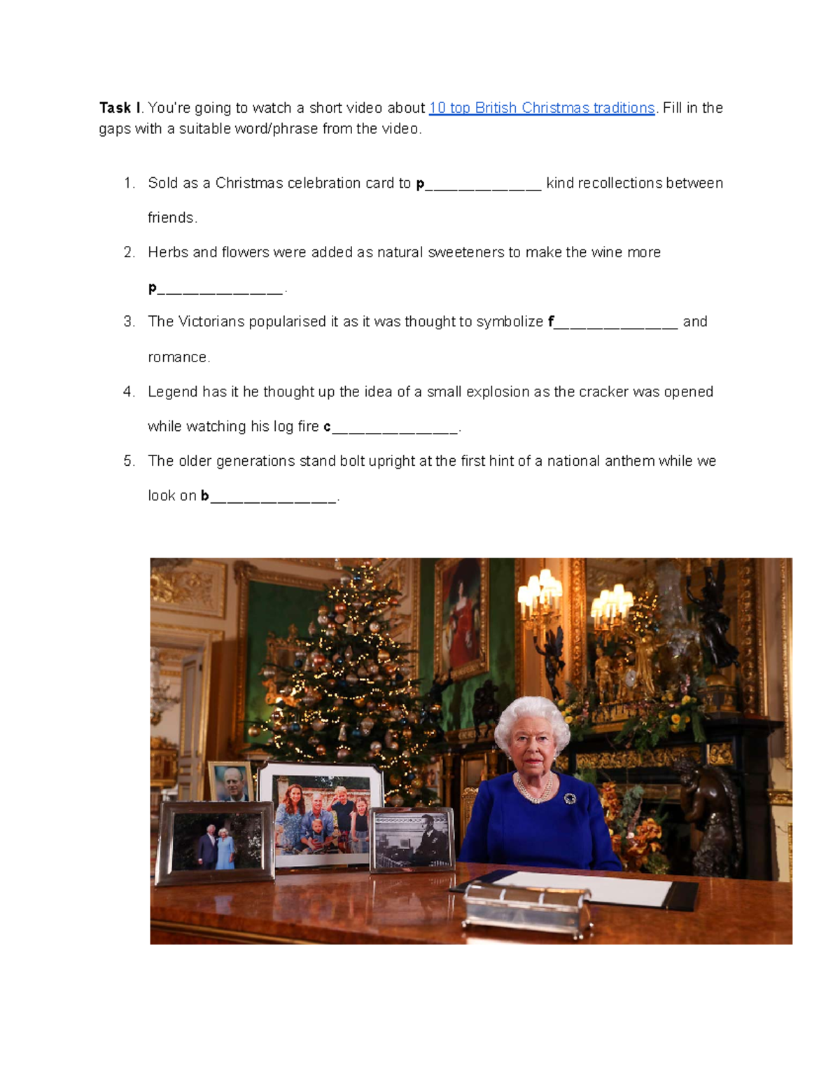 Christmas traditions - Task I. You’re going to watch a short video ...