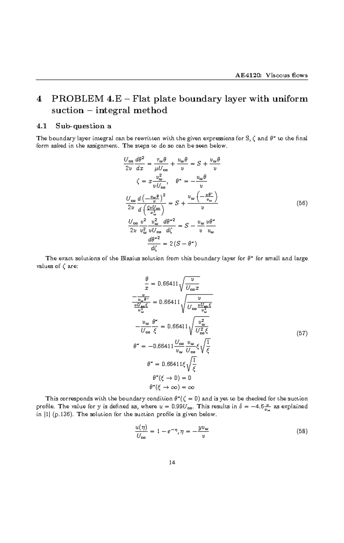 Viscous flow 4E - Assignment 4E - 4 PROBLEM 4 – Flat plate boundary layer with uniform suction ...