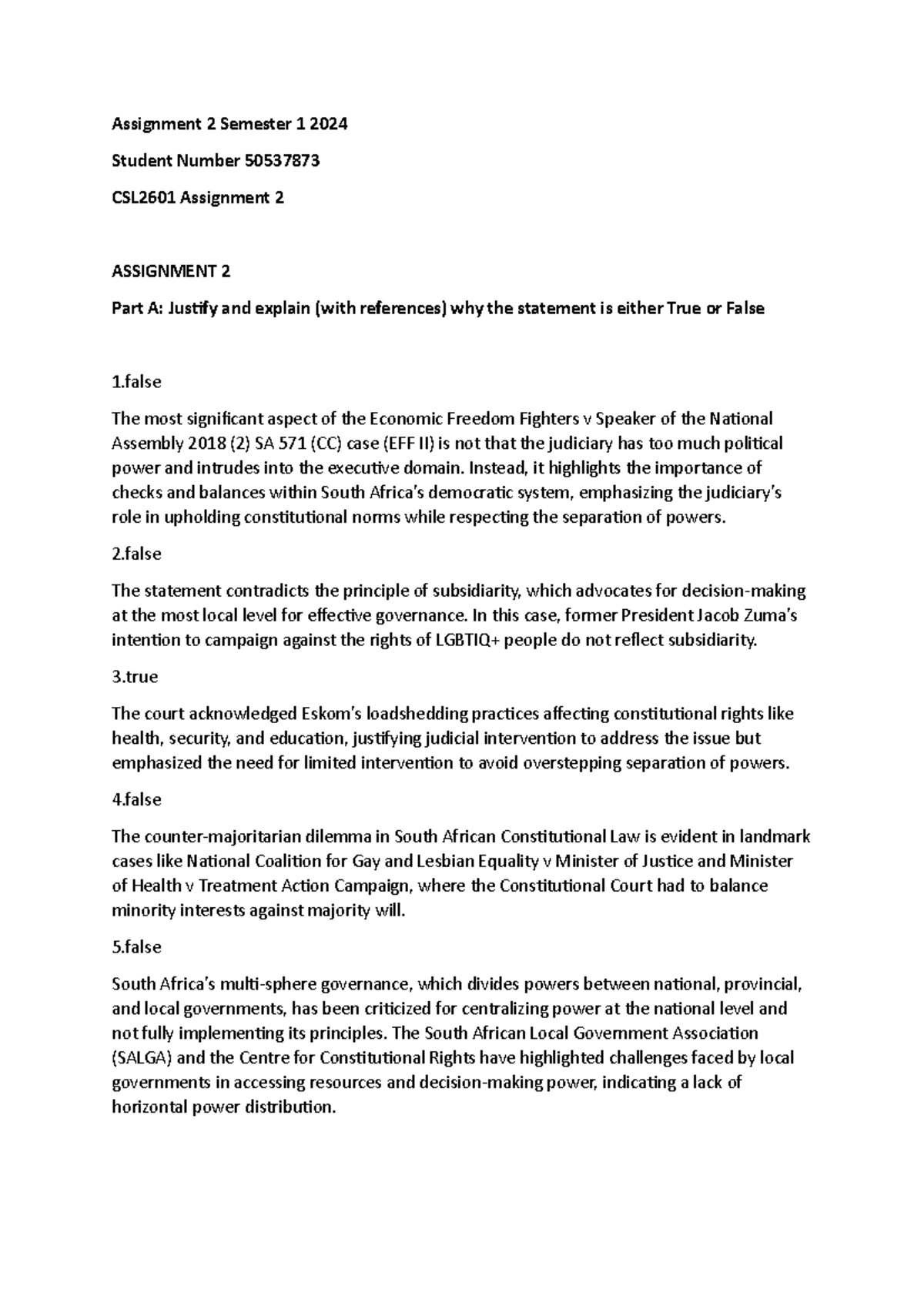 Csl assignment 2 - Assignment 2 Semester 1 2024 Student Number 50537873 CSL2601 Assignment 2 ...