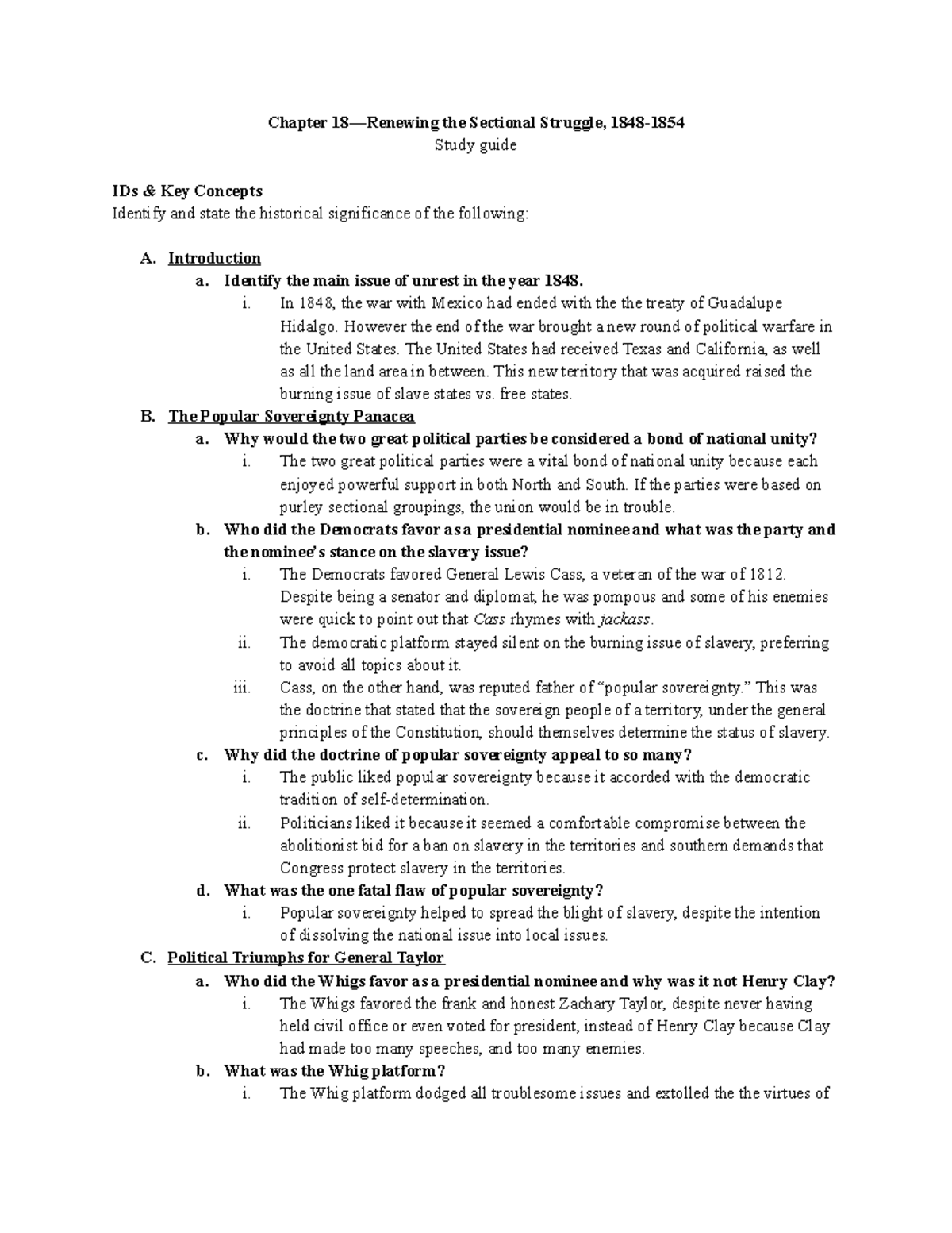 Ch 18 study guide - Honors History Notes - Chapter 18—Renewing the ...