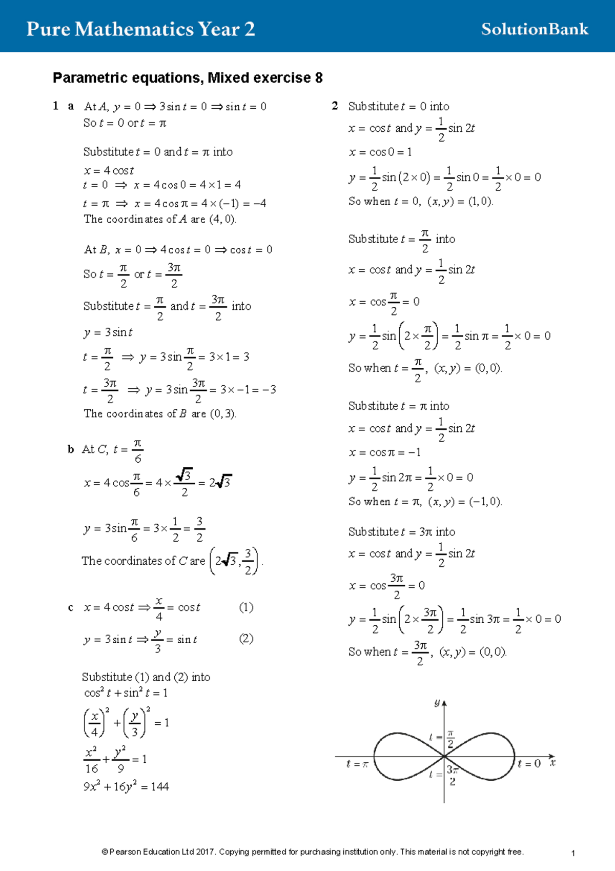 Alevelsb p2 ex8mix - good to practice - Parametric equations, Mixed ...