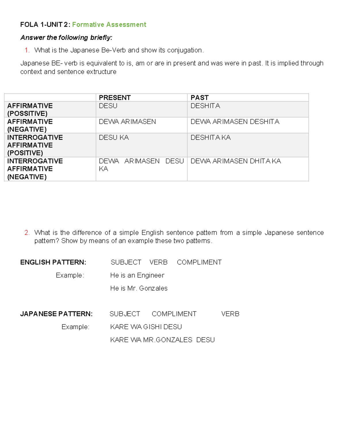 FOLA-1 jemimah- Midterms - FOLA 1-UNIT 2: Formative Assessment Answer ...