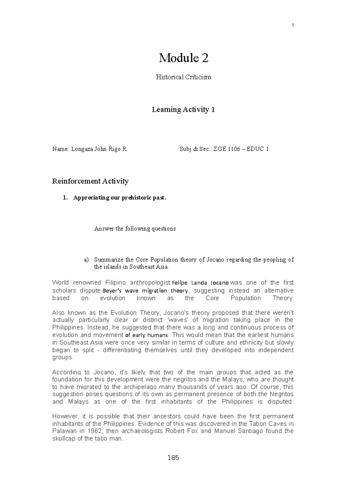 Learning Activity 1 Module 2 Historical Criticism - I Module 2 ...