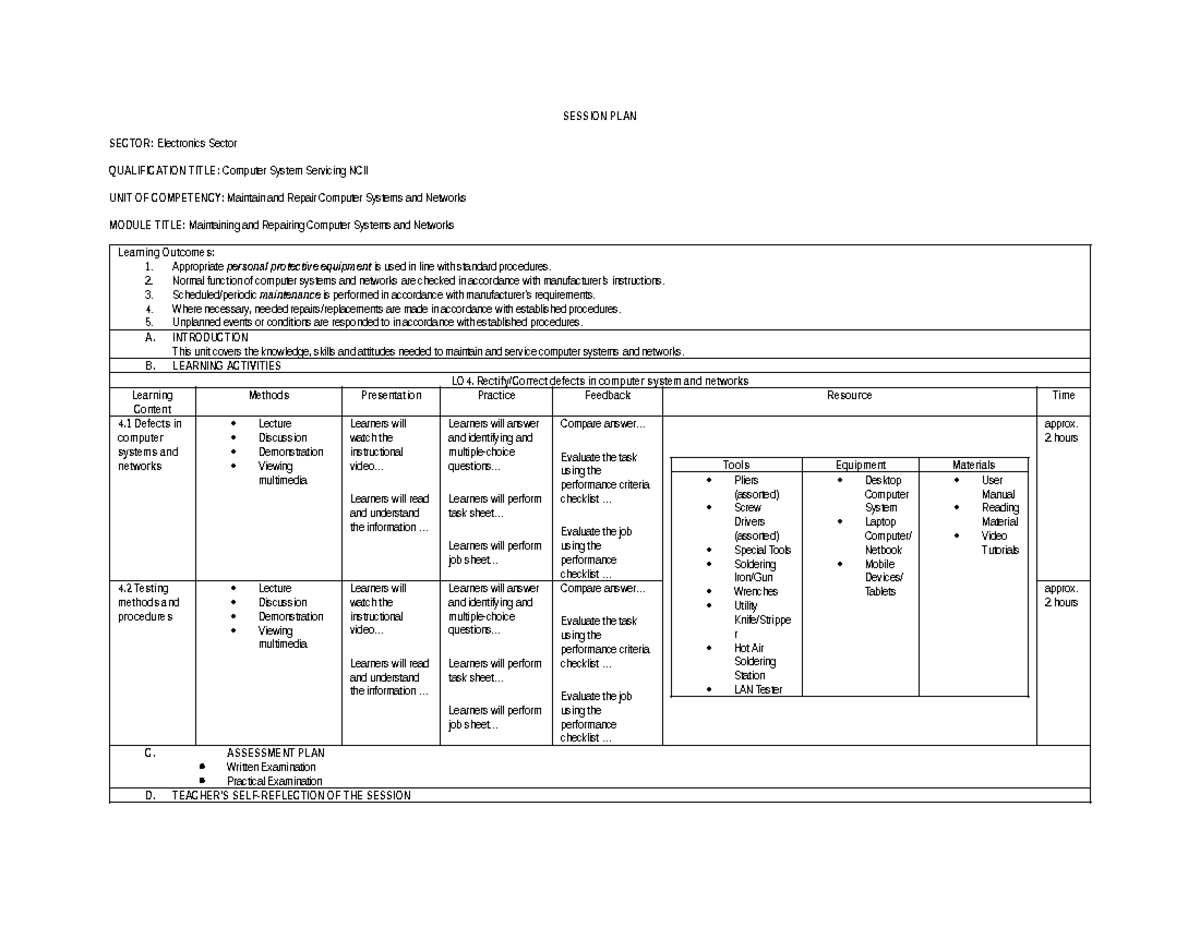 Session PLAN - sample - SESSION PLAN SECTOR: Electronics Sector ...