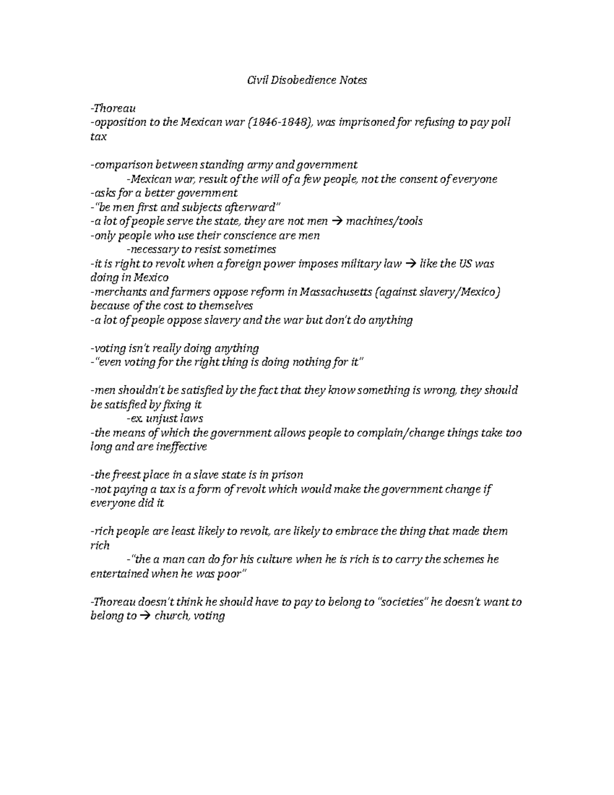 Civil Disobedience Notes - Studocu