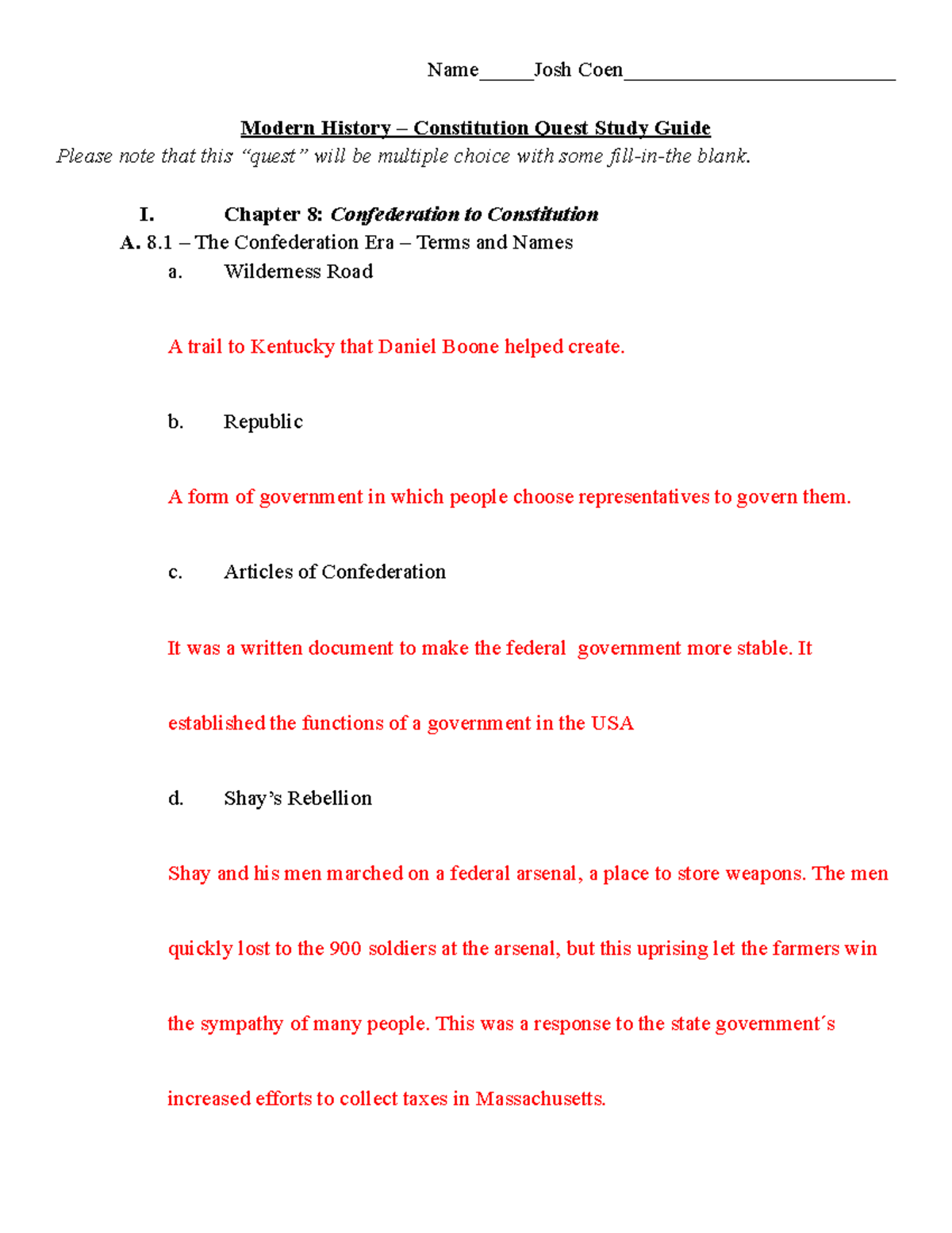 Constitution Study Guide - Name_____Josh Coen ...