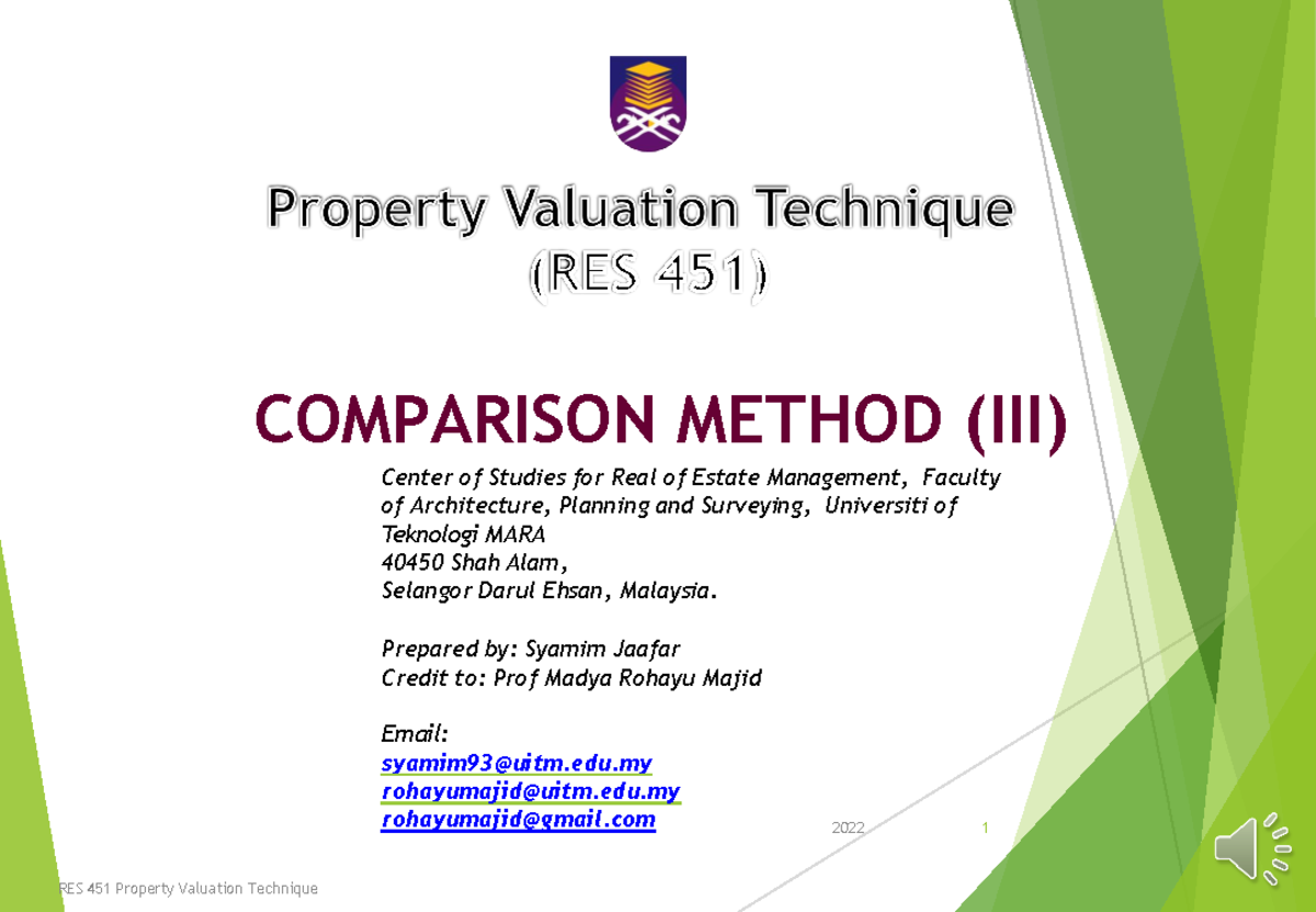 Comparison Method 3 - Miss Syamim - 2022 RES 451 Property Valuation ...