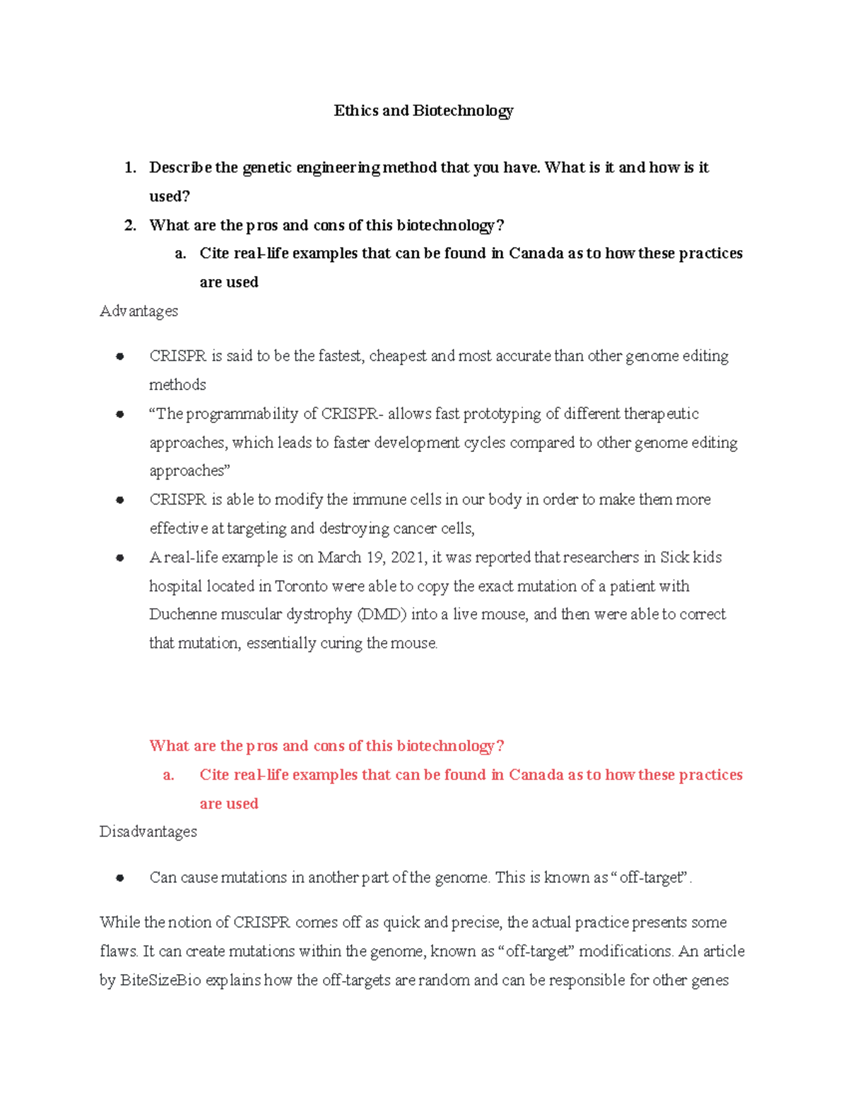 Crispr Reading Group Info - Ethics and Biotechnology 1. Describe the ...