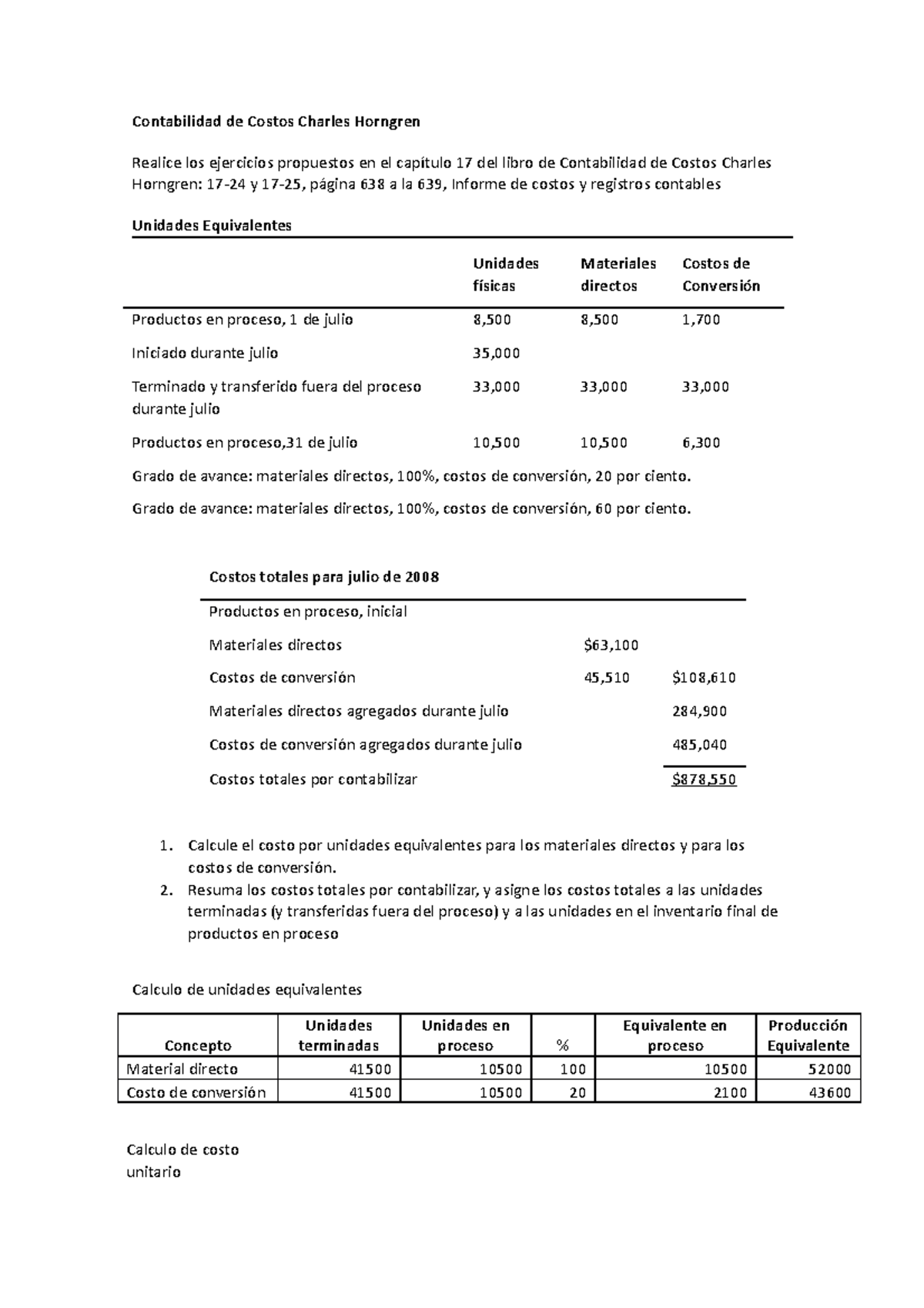 Contabilidad de Costos Charles Horngren - Grado de avance: materiales ...