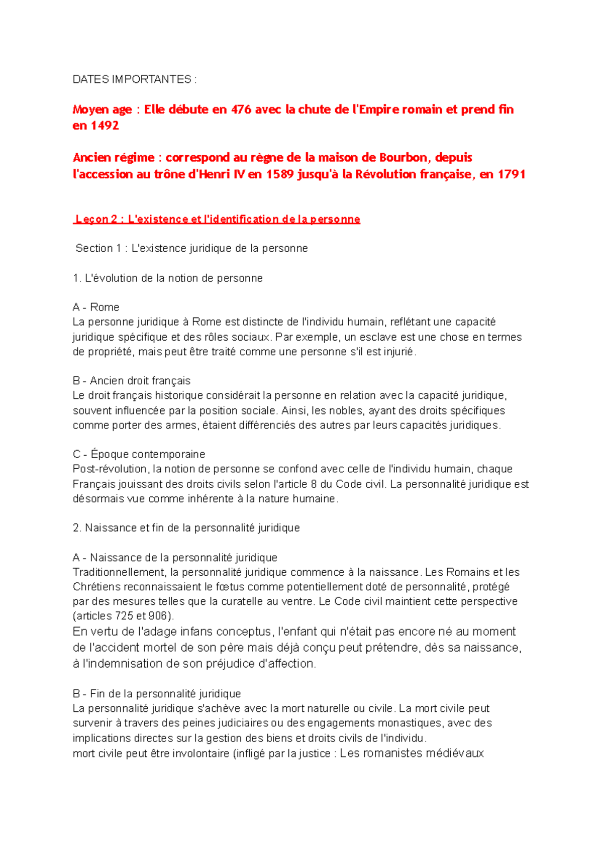 Dates Importantes et notions - DATES IMPORTANTES : Moyen age : Elle ...