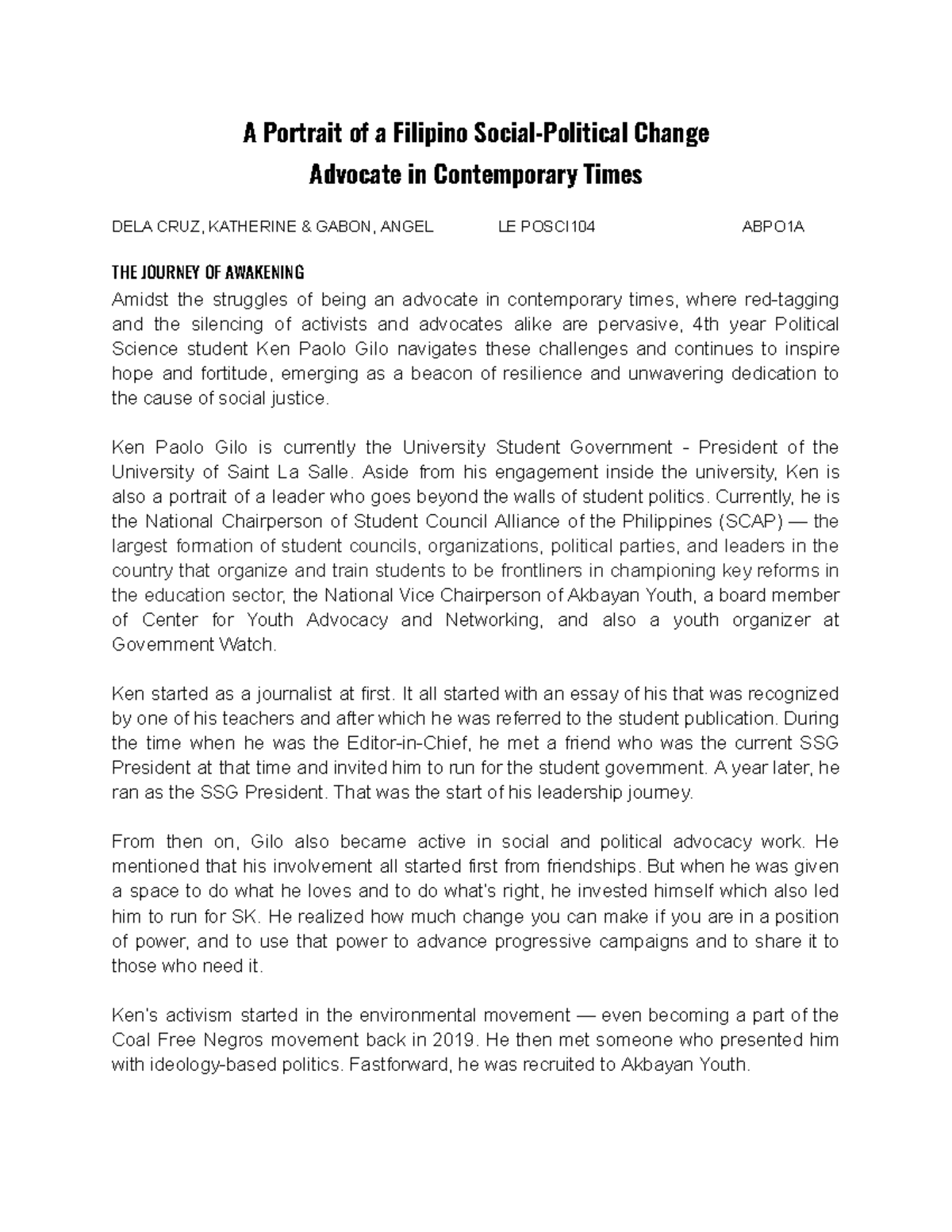 POSCI104 LE - DELA CRUZ & Gabon - A Portrait of a Filipino Social ...