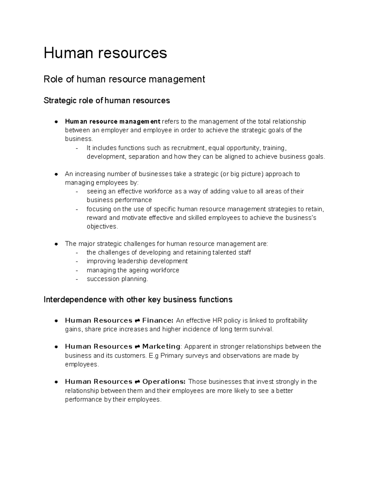 Business studies - Notes on HR syllabus - Human resources Role of human ...