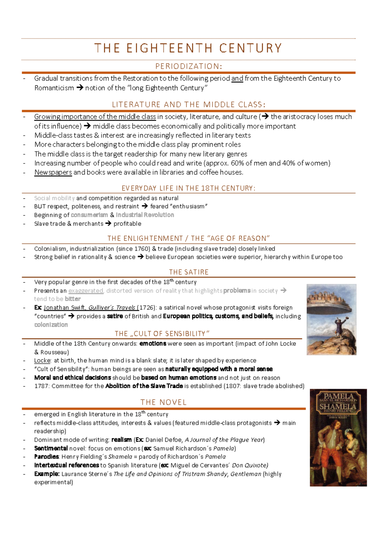 The Eighteenth Century - summary - T H E E I G H T E E N T H C E N T U ...