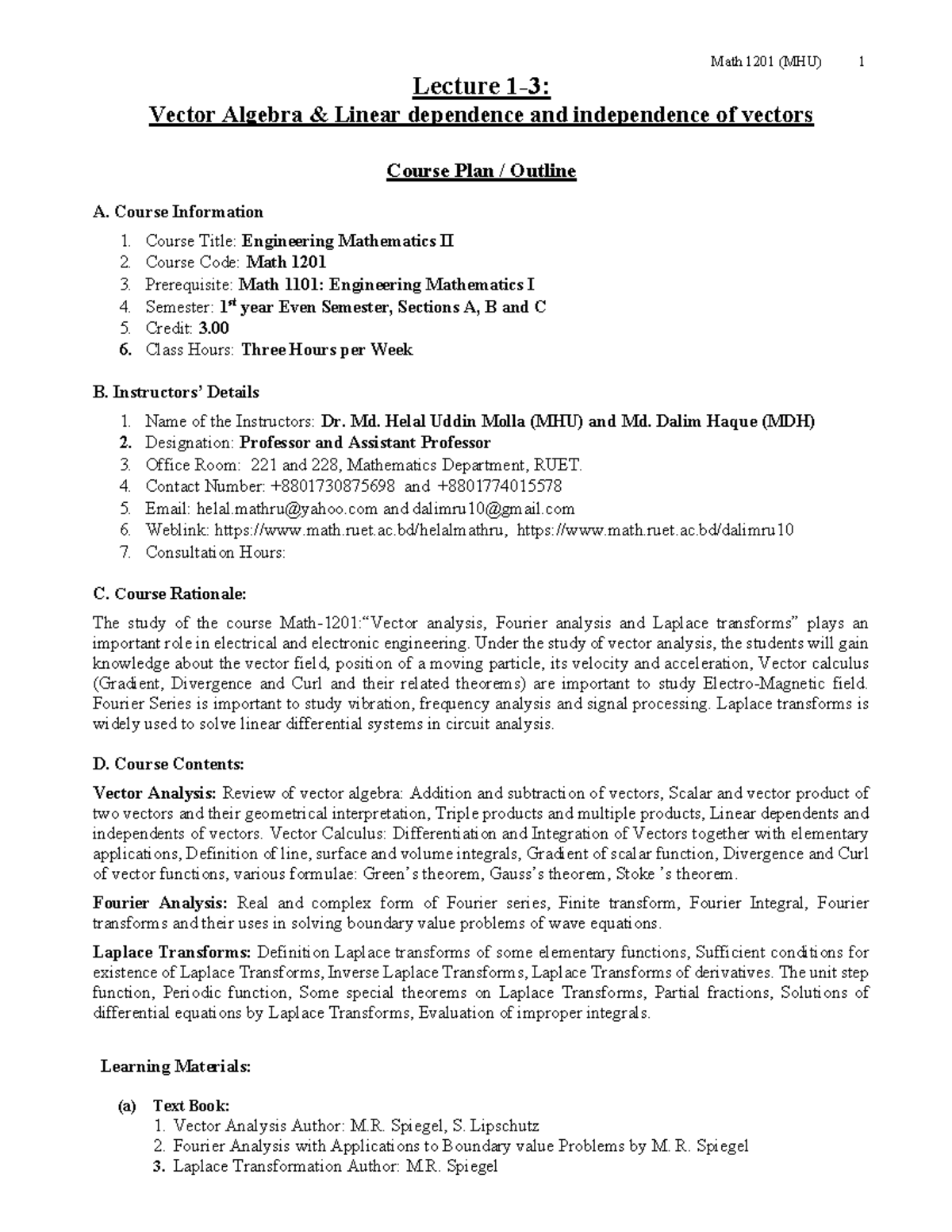 Math Lecture 1-3 - Math vector by Professor Md. Helal Uddin Molla sir ...