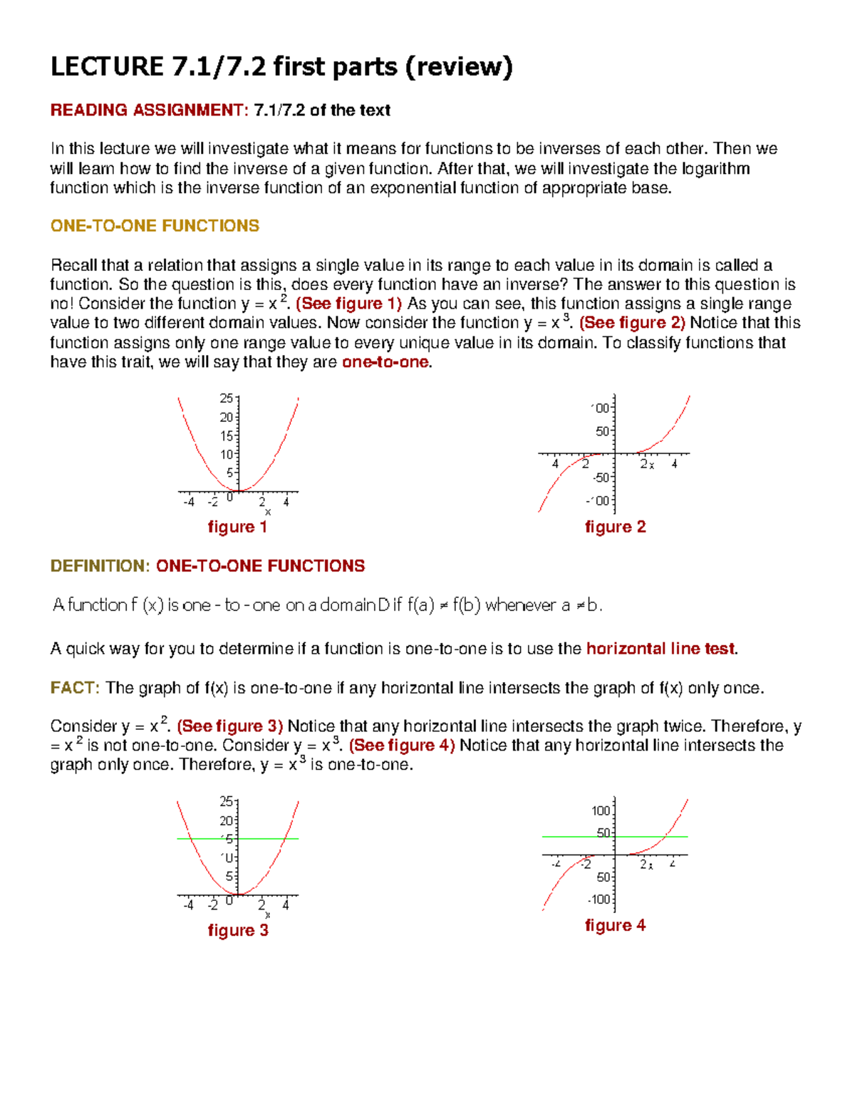 Lecture 71 72 part 1 - ertret - LECTURE 7.1/7 first parts (review) READING ASSIGNMENT: 7.1/7 of ...