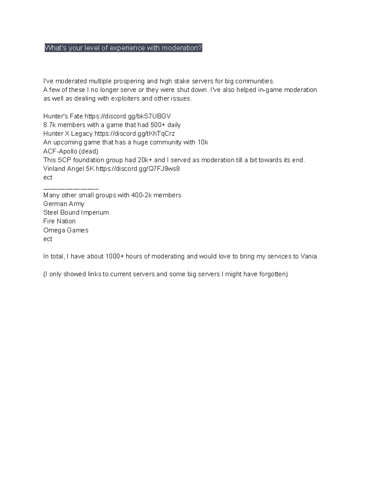 Vinland Angel - Ashsa - What's your level of experience with moderation ...